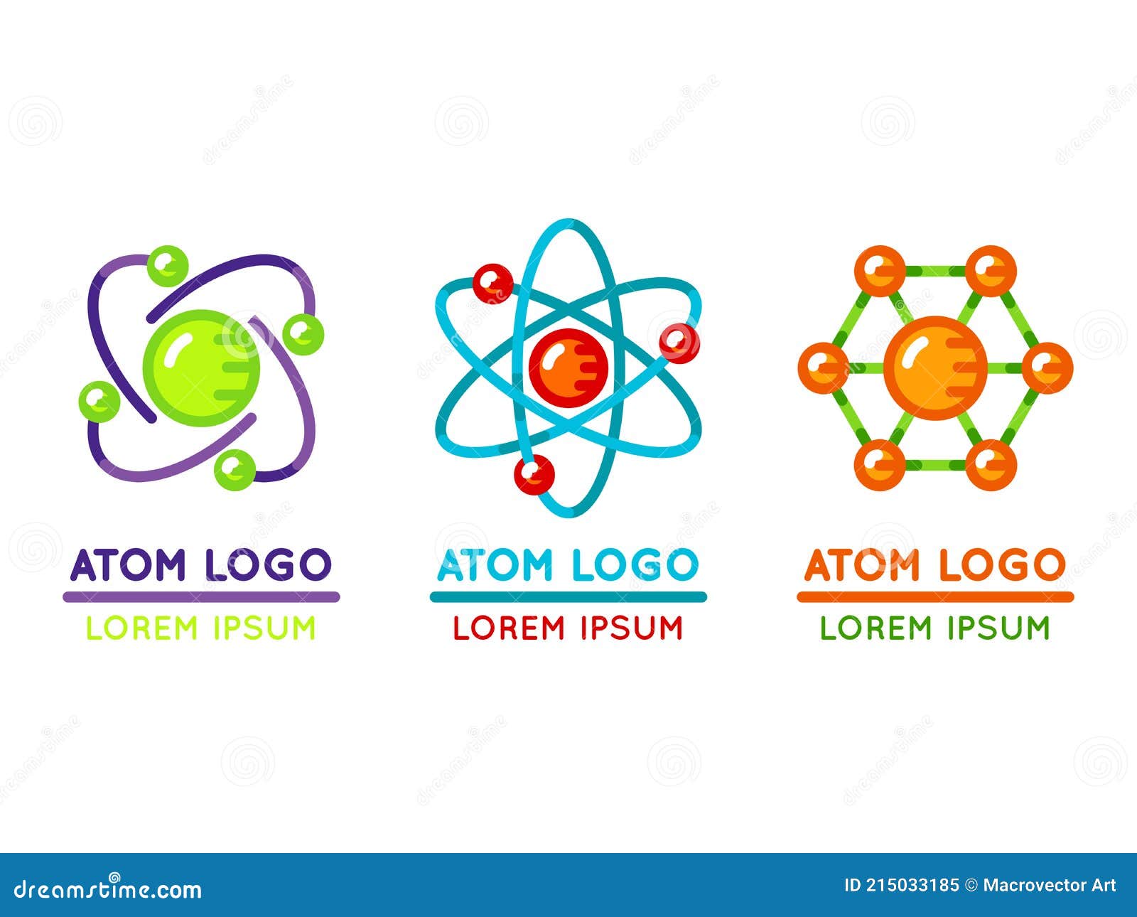 Atom Logo Set in Flat Style Stock Vector - Illustration of biology ...