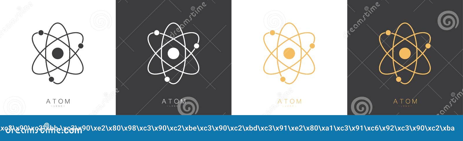 Atom Logos Set Isolated On White Background. Structure Of The Nucleus ...