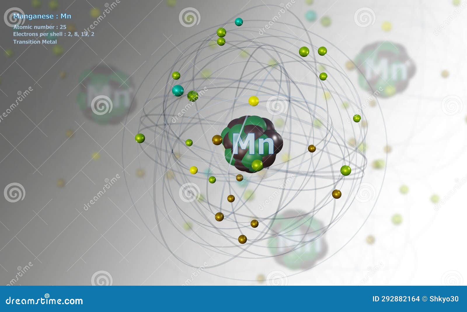 Atom of Manganese with Detailed Core and 25 Electrons on White with ...