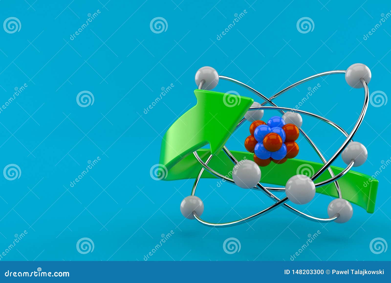 Atom Model with Green Arrow Stock Illustration - Illustration of circle ...
