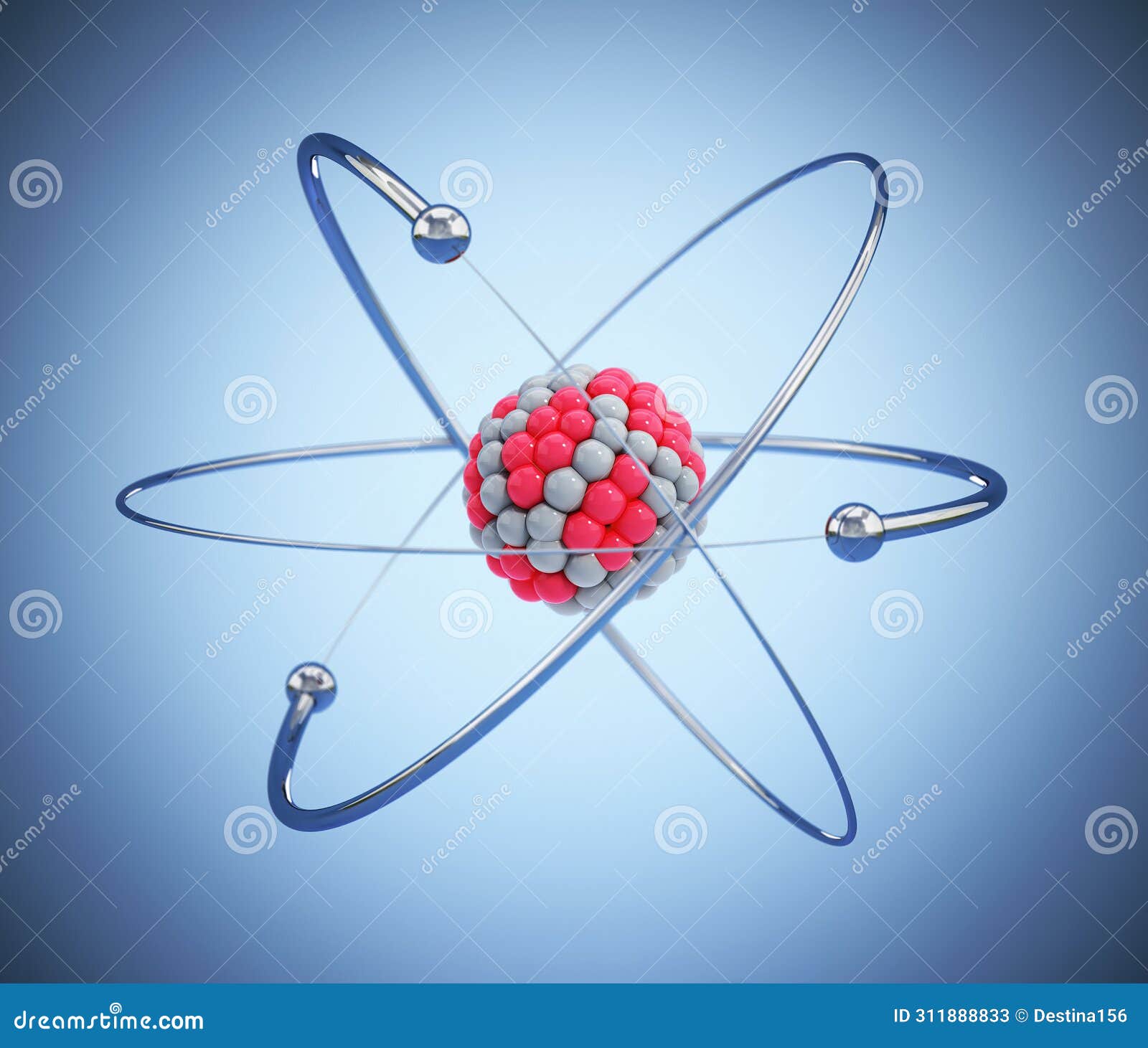 Atom Model with Orbital Electrons Isolated on Blue Background. 3D ...
