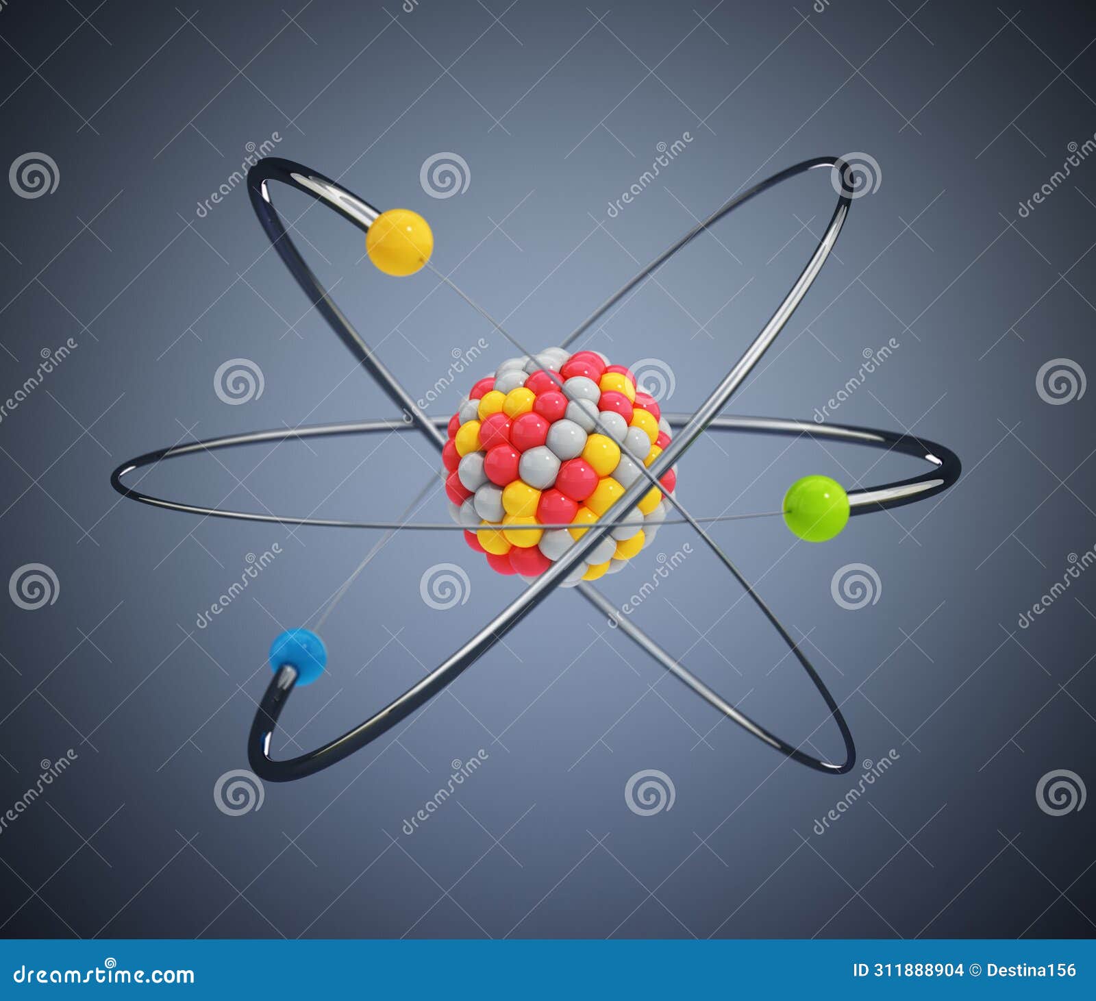 Atom Model with Orbital Electrons Isolated on Gray Background. 3D ...
