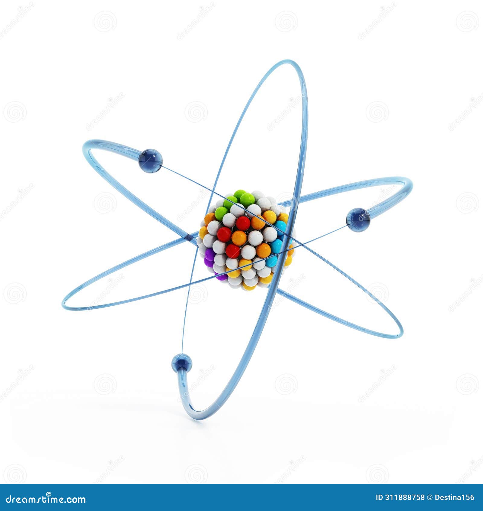Atom Model with Orbital Electrons Isolated on White Background. 3D ...