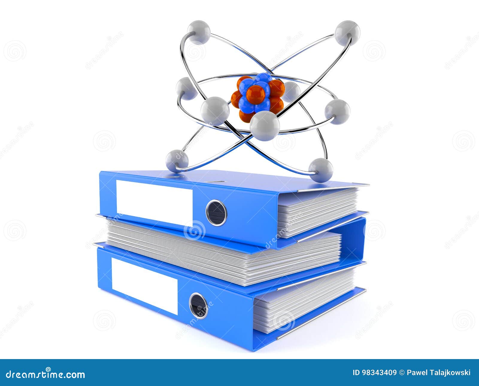 Atom Model on Stack of Ring Binders Stock Illustration - Illustration ...
