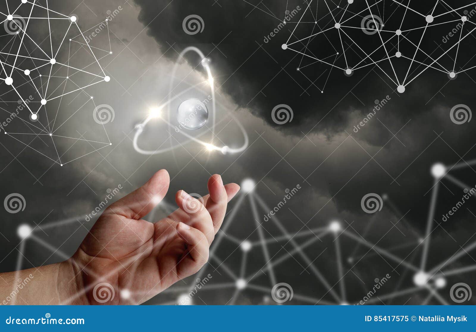 Atom molecule in hand. stock illustration. Illustration of graphic ...