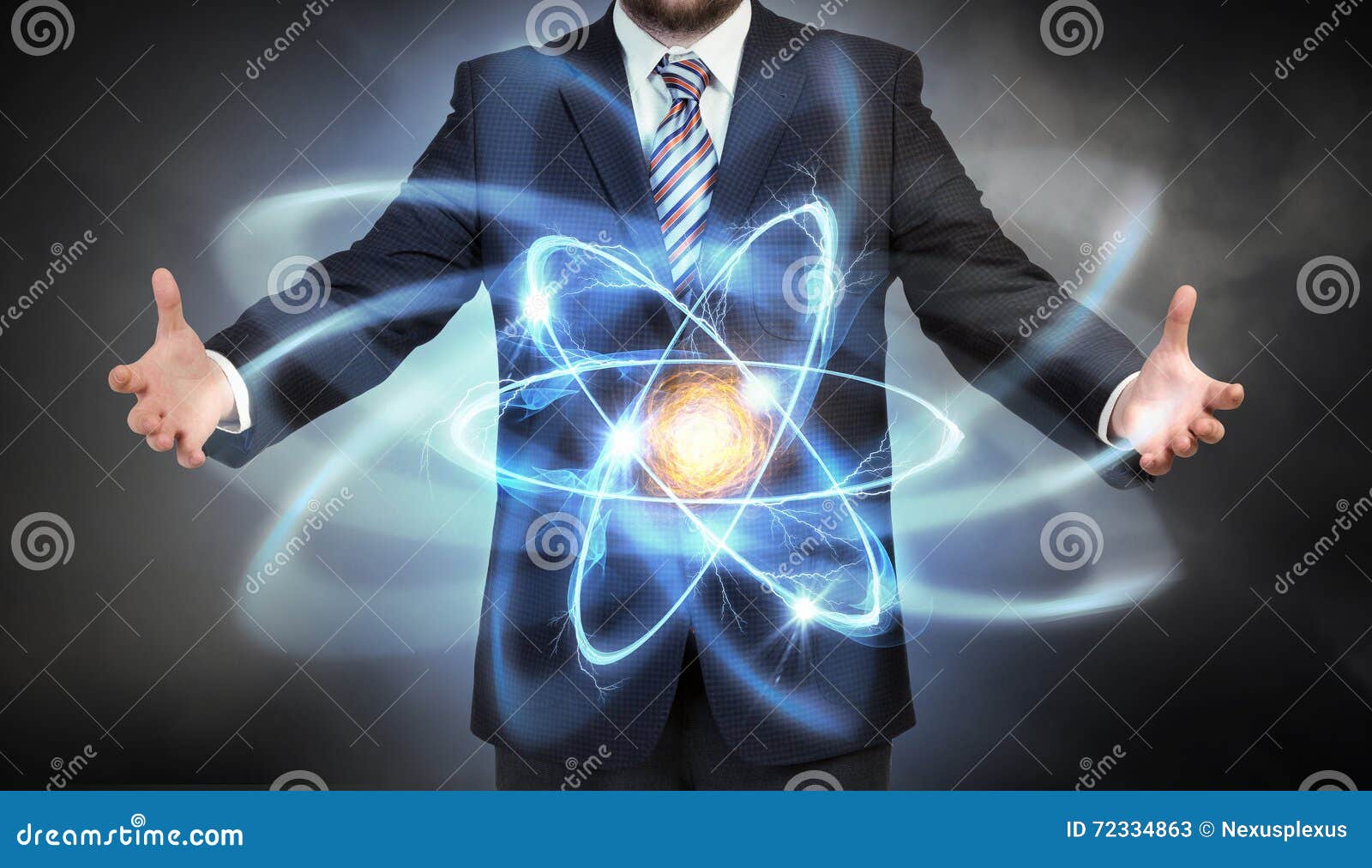 Atom molecule in hands stock image. Image of element - 72334863