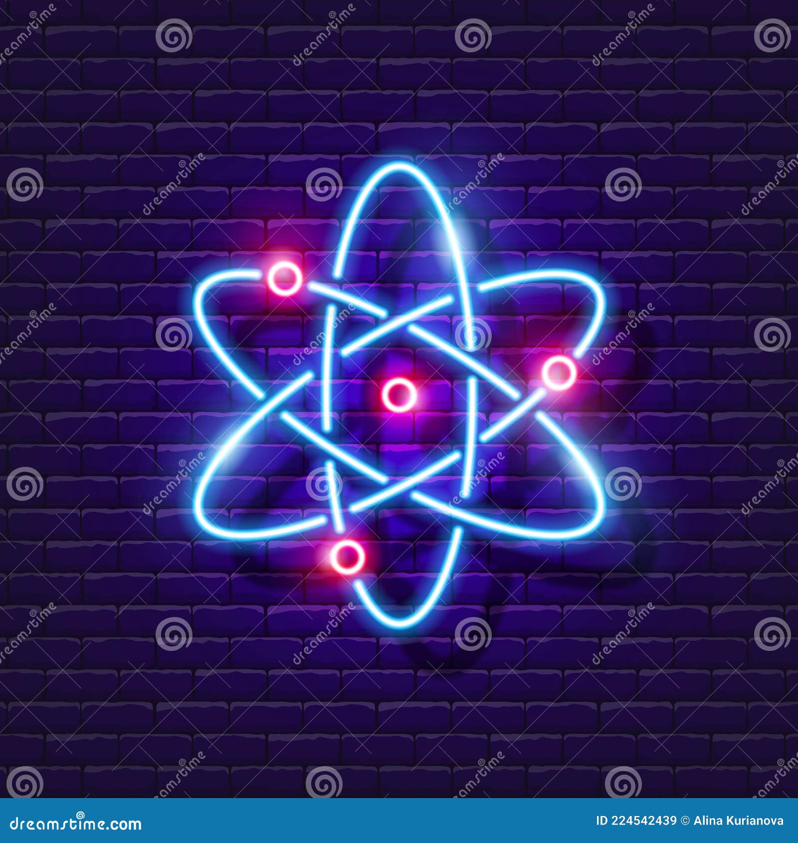 Atom with Neon Sign. Atom Structure Light Icon. Vector Illustration for ...