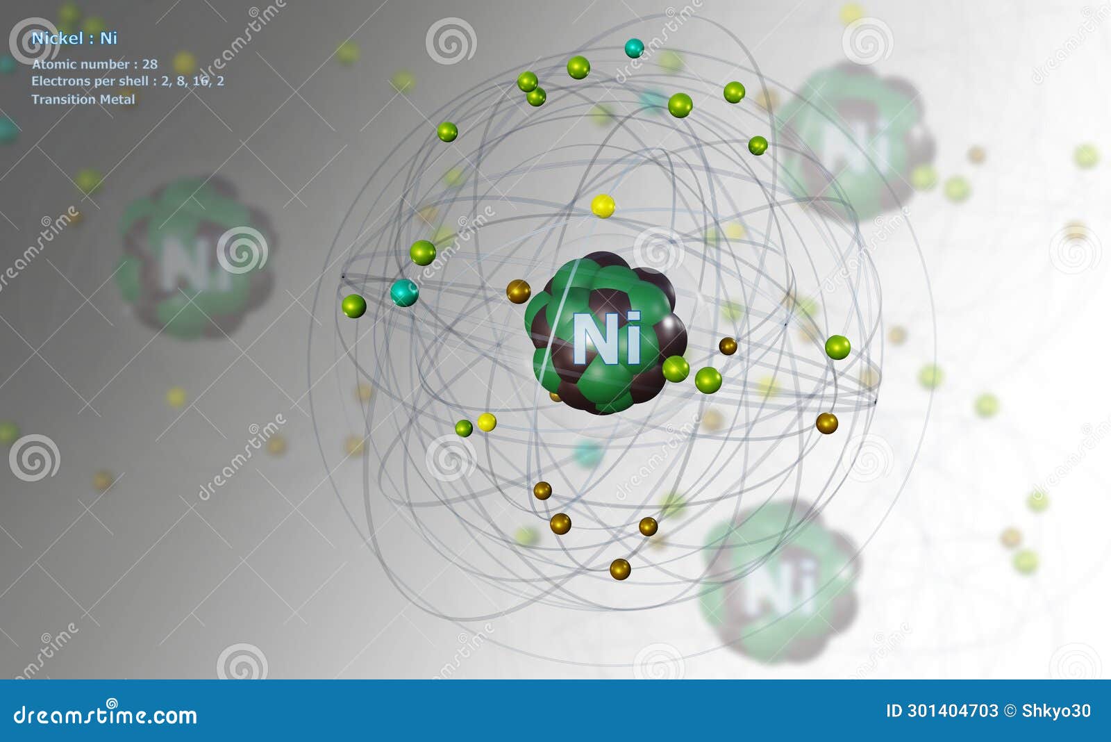 Atom of Nickel with Detailed Core and Its 28 Electrons on White with ...