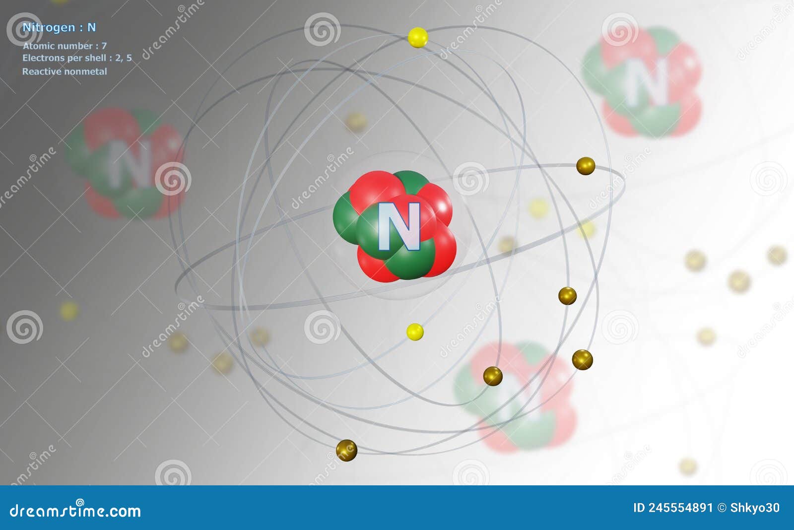 Atom Of Nitrogen With Core And 7 Electrons On White Royalty-Free Stock ...