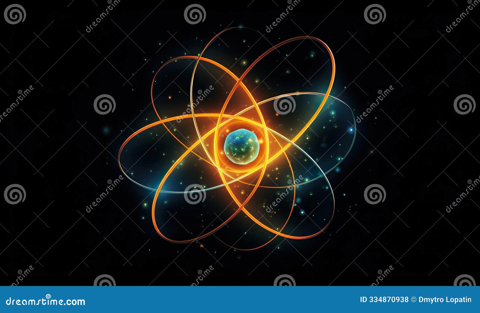 Particle, Electron. Bright Orange Sphere Surrounded By Two Luminous ...