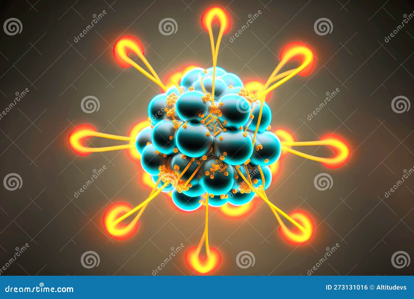 Atom Orbit Model of Blue Balls with Yellow Divergent Rays Stock ...