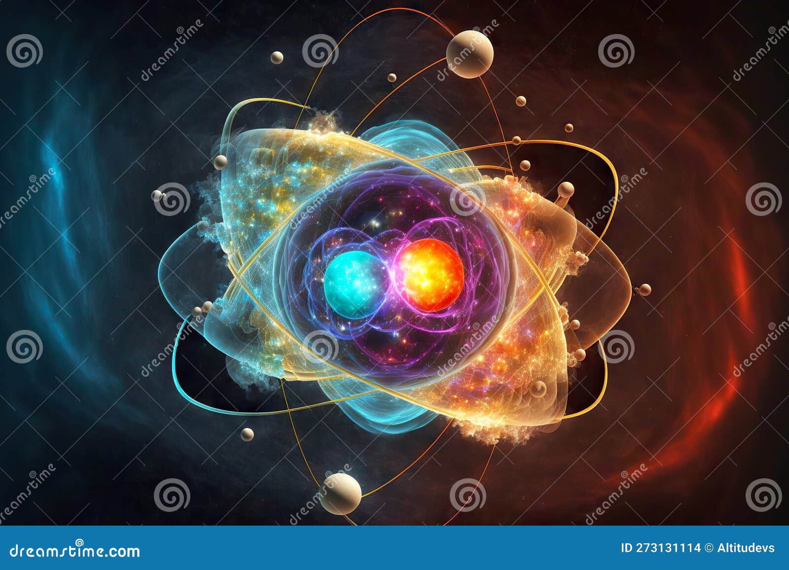 Atom Orbit Model with Bright Glowing Core and Multi-colored Particles ...