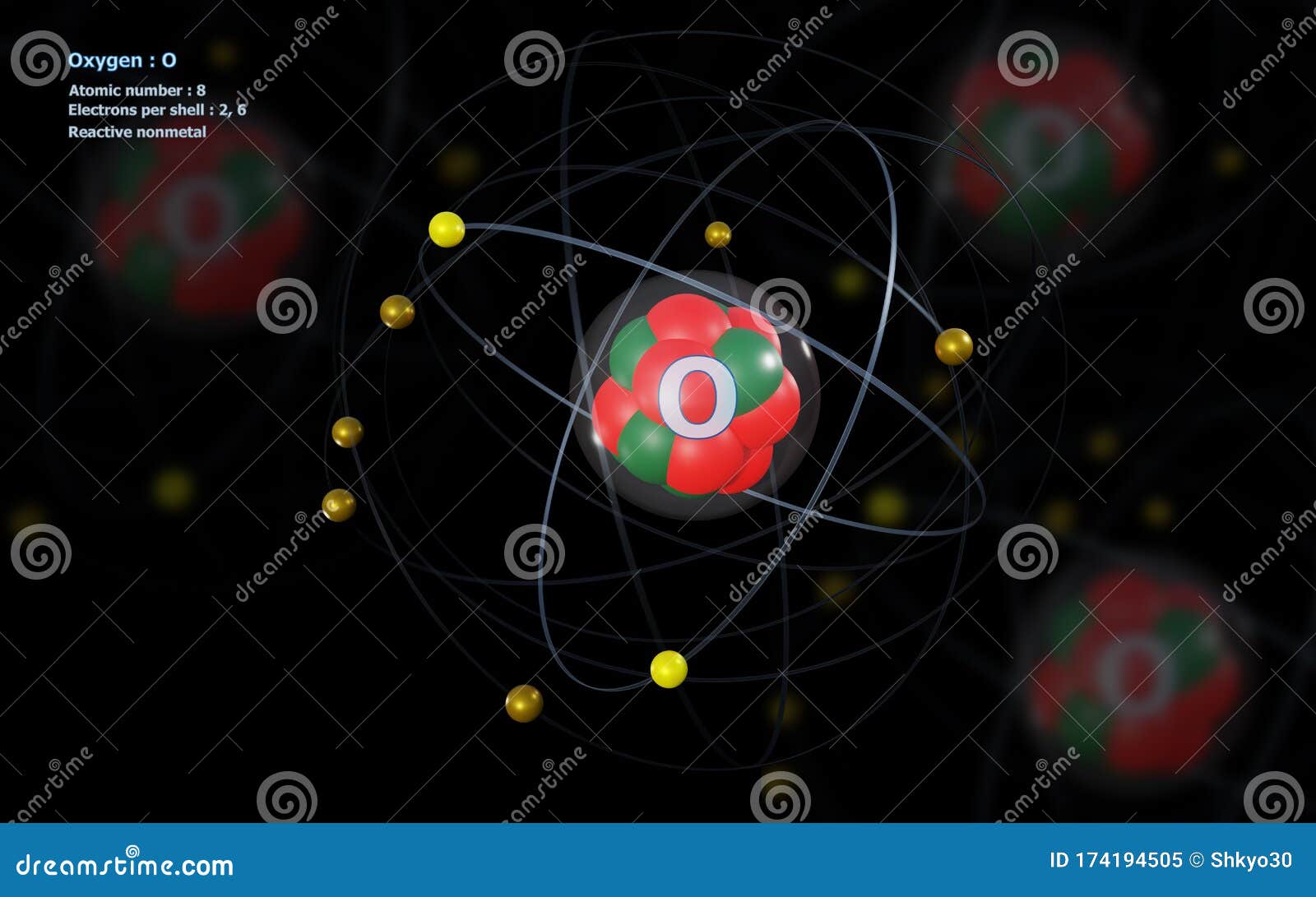 Atom of Oxygen with Detailed Core and Its 8 Electrons with Atoms Stock ...