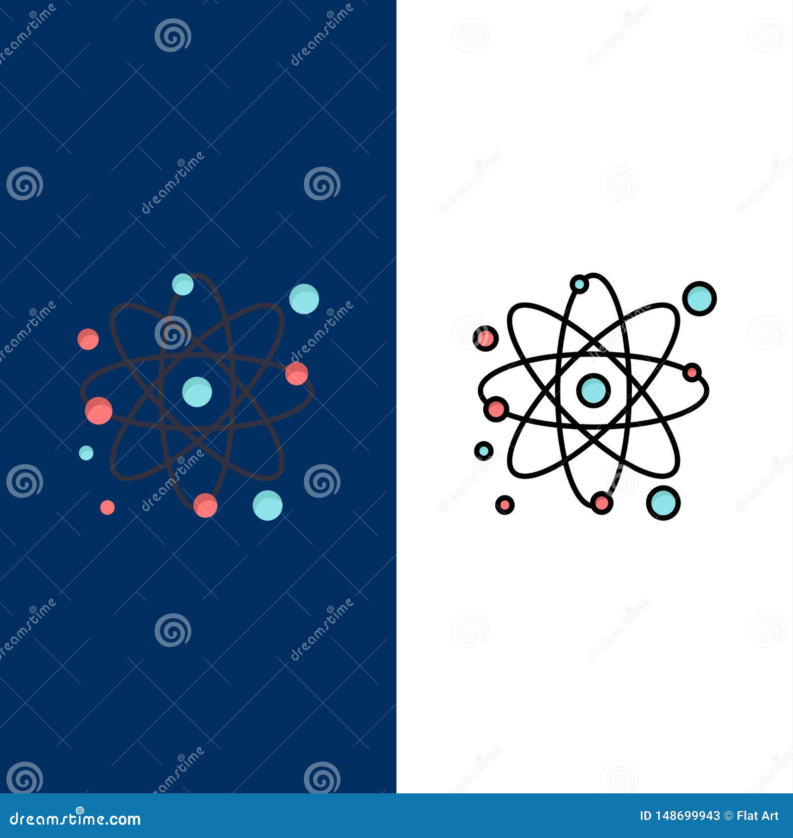 Atom, Particle, Molecule, Physics Icons. Flat and Line Filled Icon Set ...