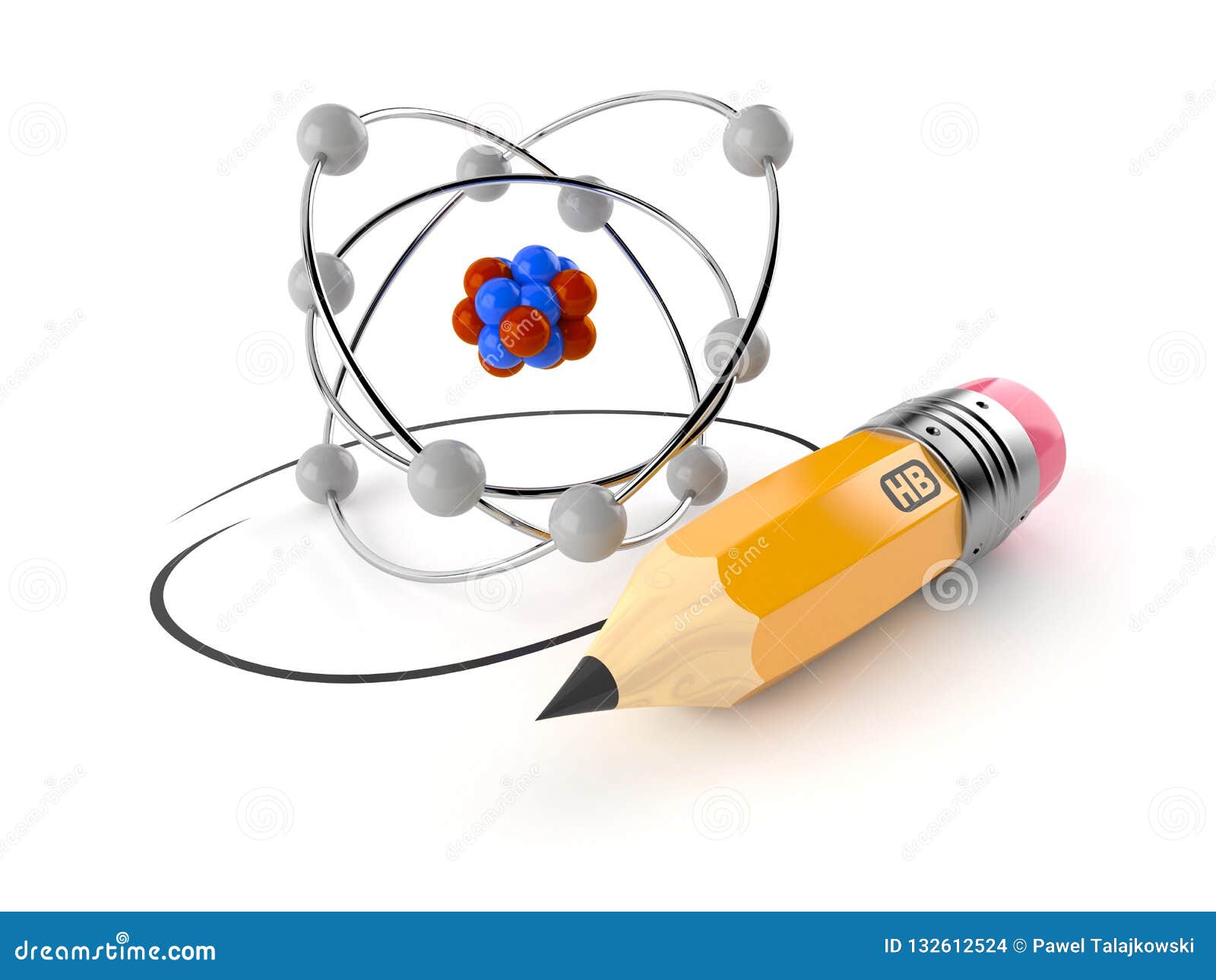 Atom with pencil stock illustration. Illustration of mark - 132612524