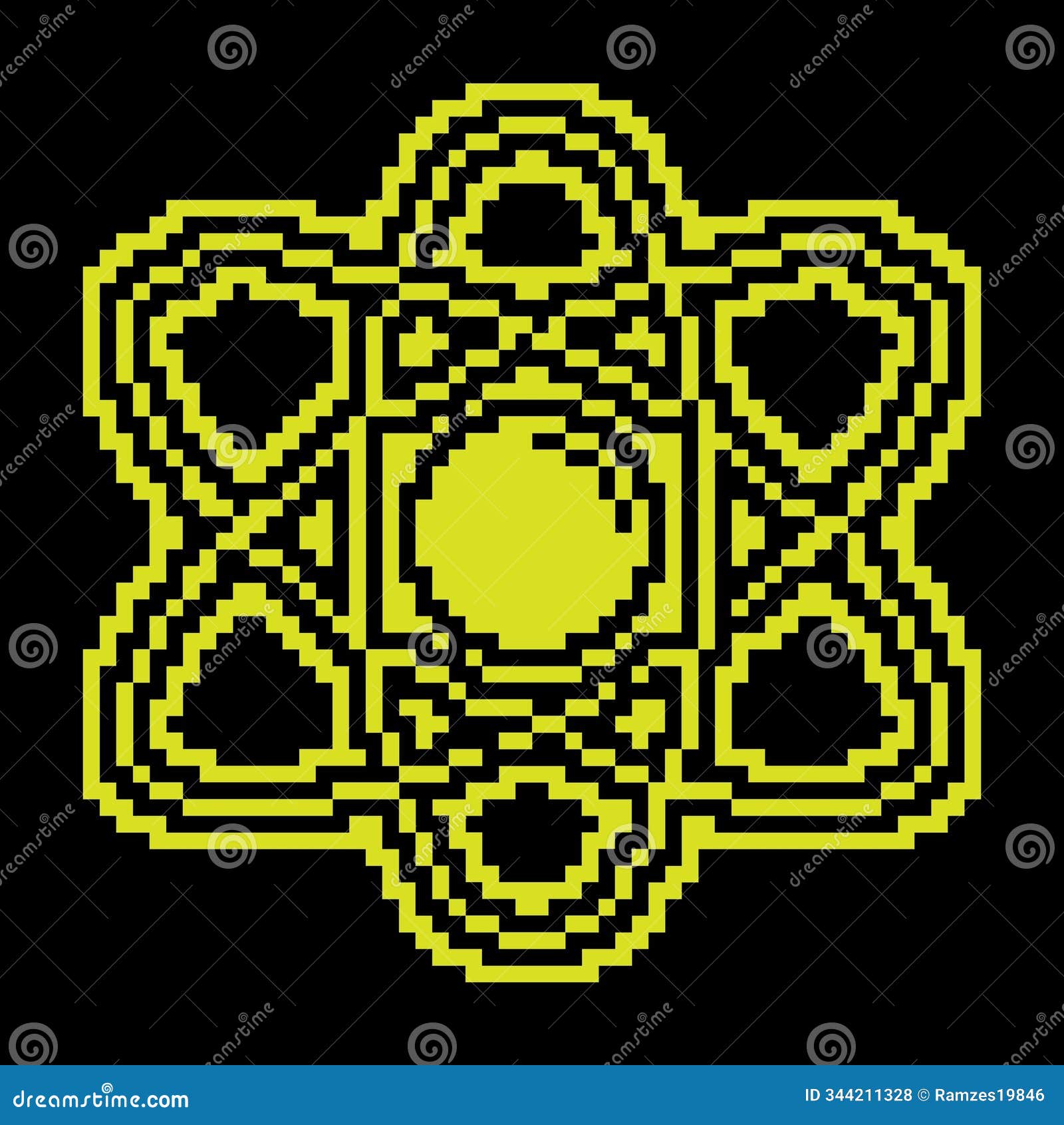 Atom Pixel Silhouette Icon. Electrons Revolve Around Proton In Orbits ...