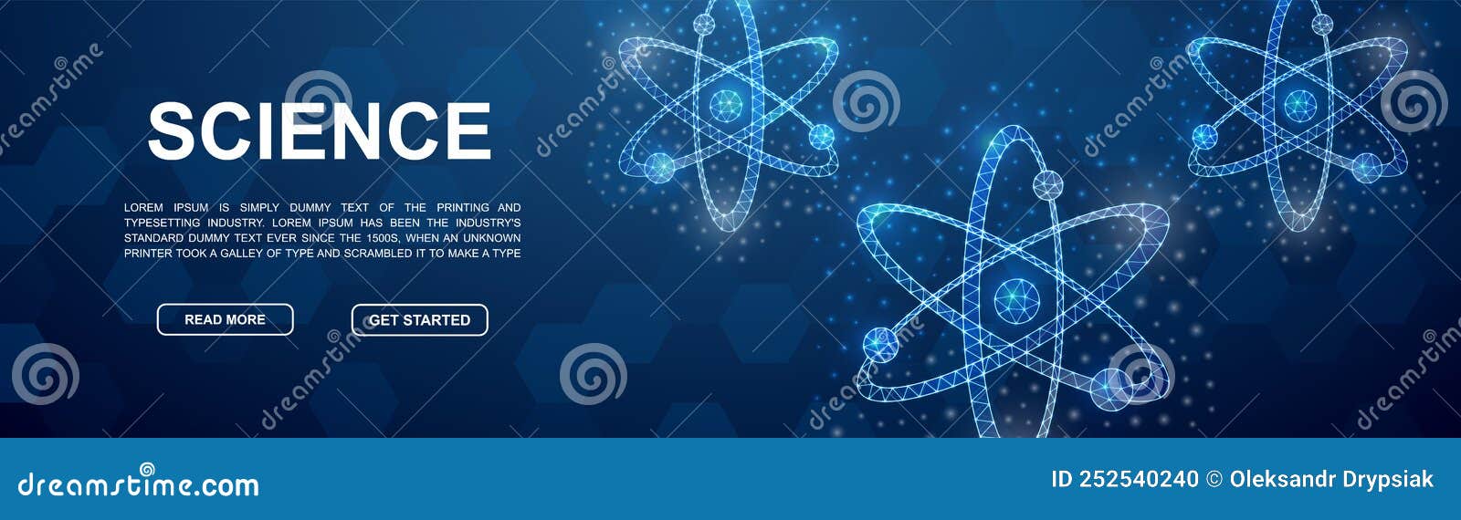 Atom Polygonal Horizontal Banner. Atomic Neutron Low Poly Symbol for ...