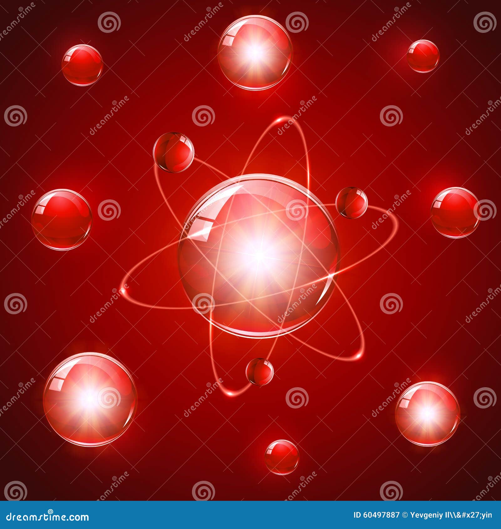 Atom on red background stock vector. Illustration of background - 60497887