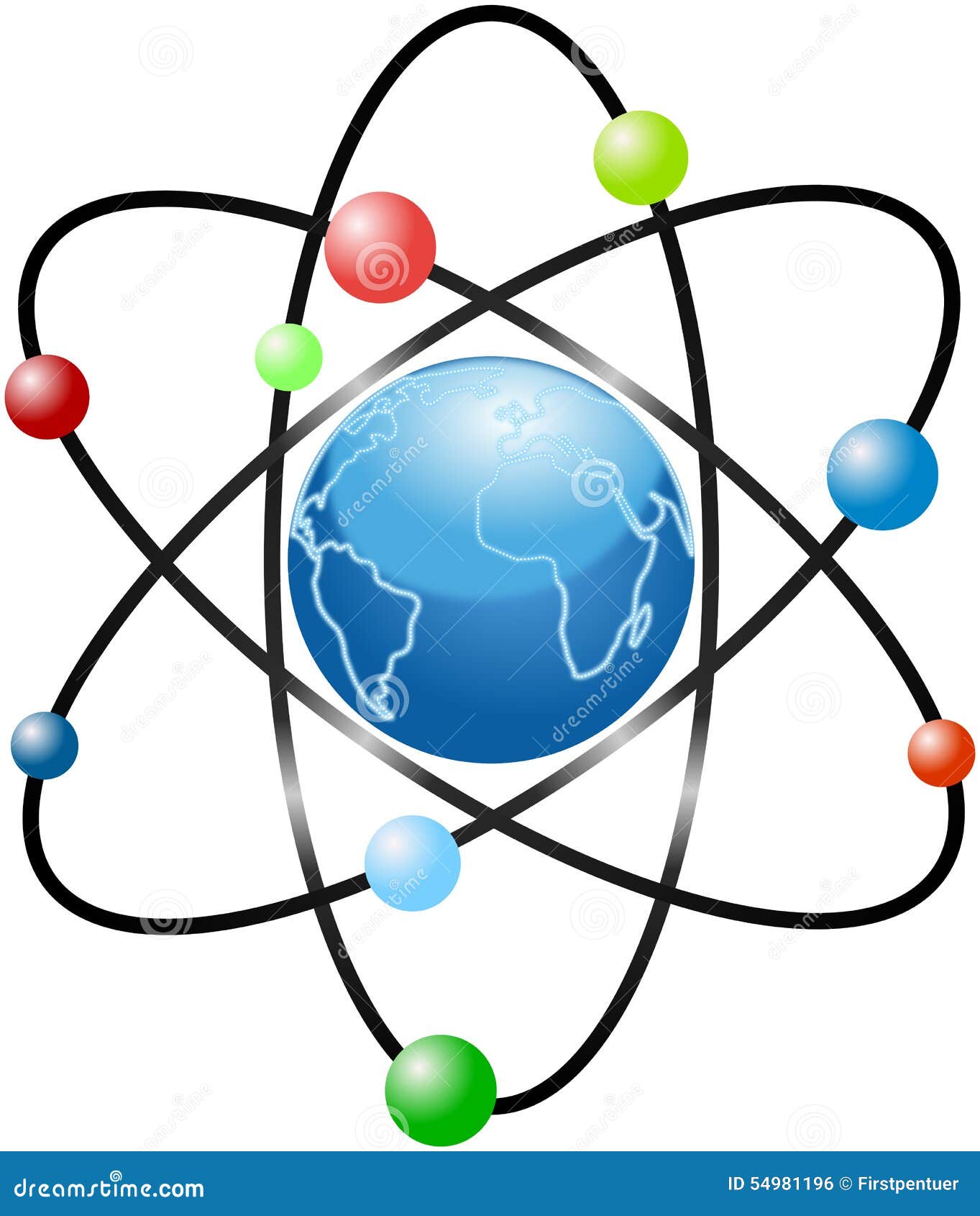 Atom Scheme with Stylized Blue Planet Earth Stock Illustration ...