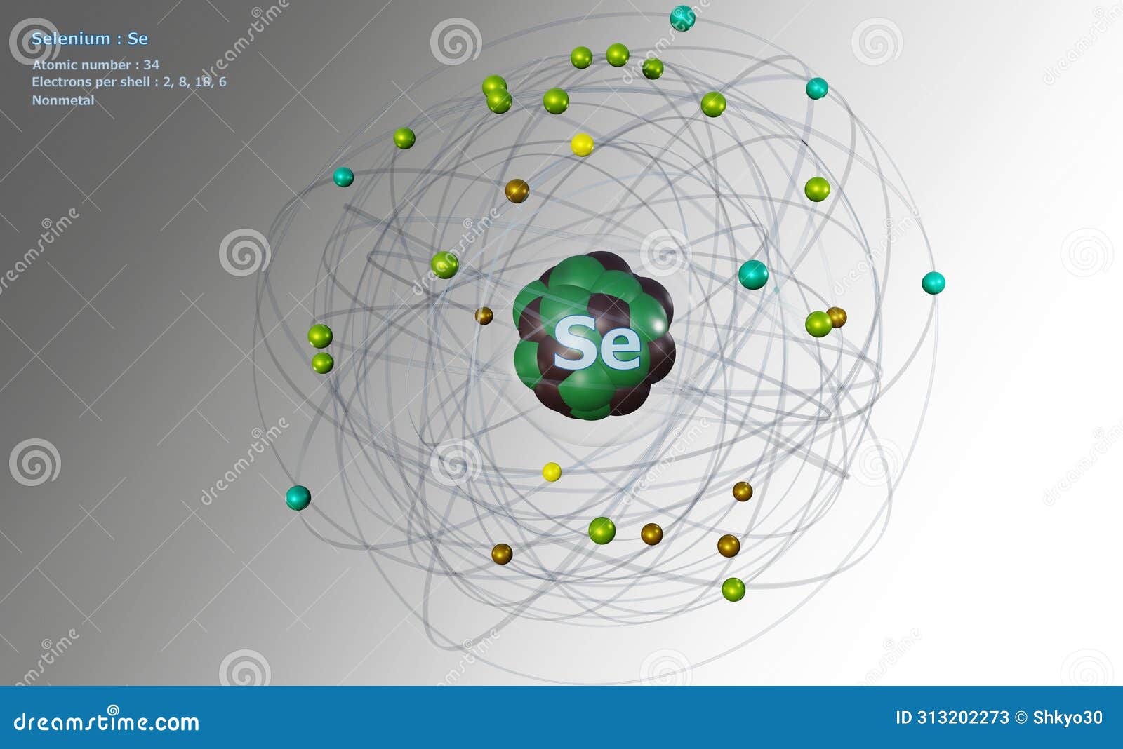 Atom of Selenium with Core and 34 Electrons on White Stock Illustration ...