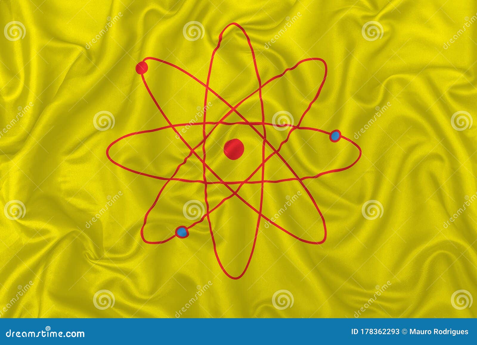 Atom sign in yellow fabric stock illustration. Illustration of particle ...