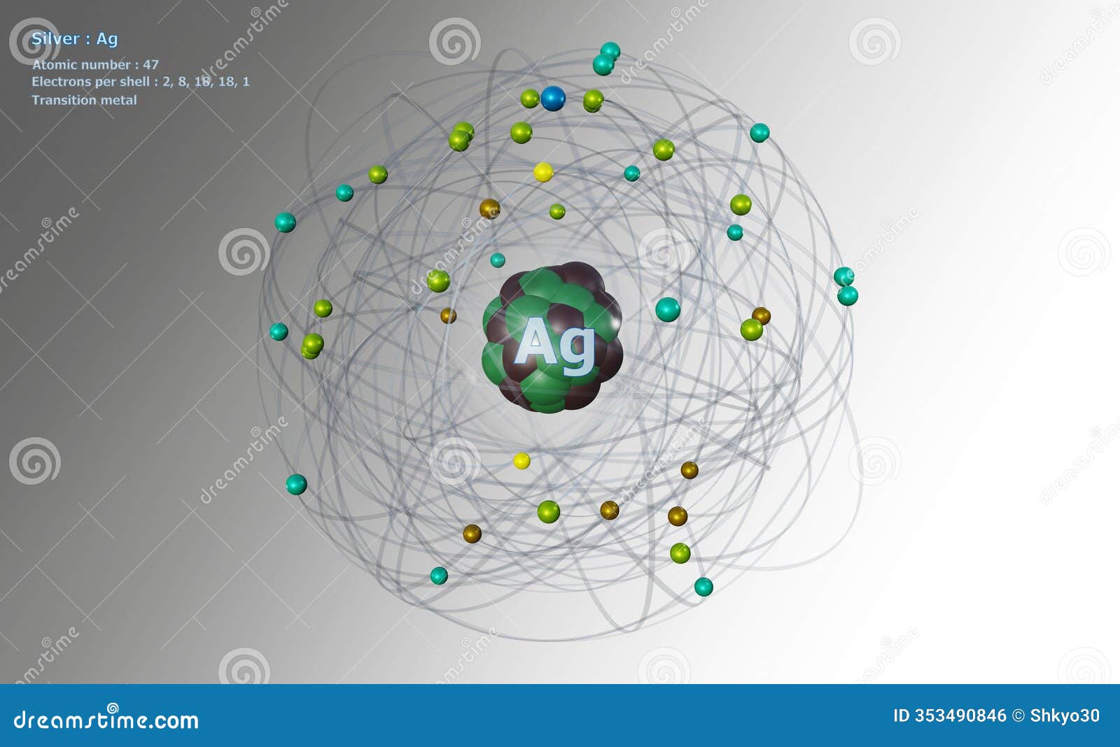 Atom of Silver with Core and 47 Electrons on White Stock Illustration ...