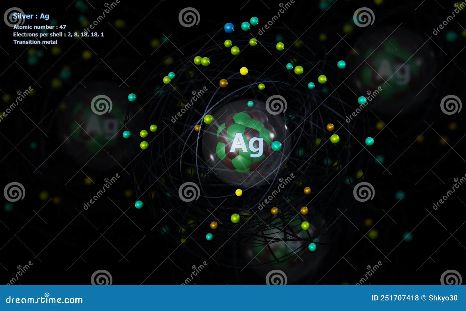 Atom of Silver with Detailed Core and Its 47 Electrons with Atoms Stock ...