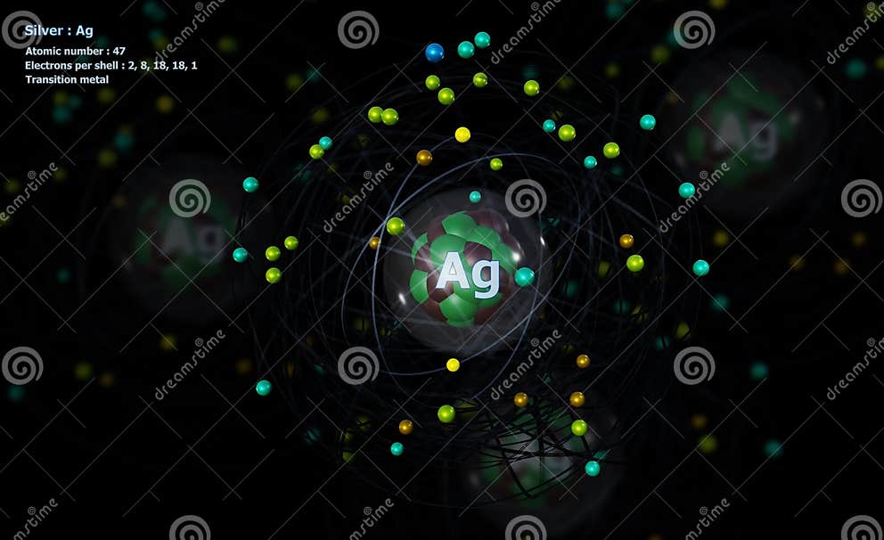 Atom of Silver with Detailed Core and Its 47 Electrons with Atoms Stock ...