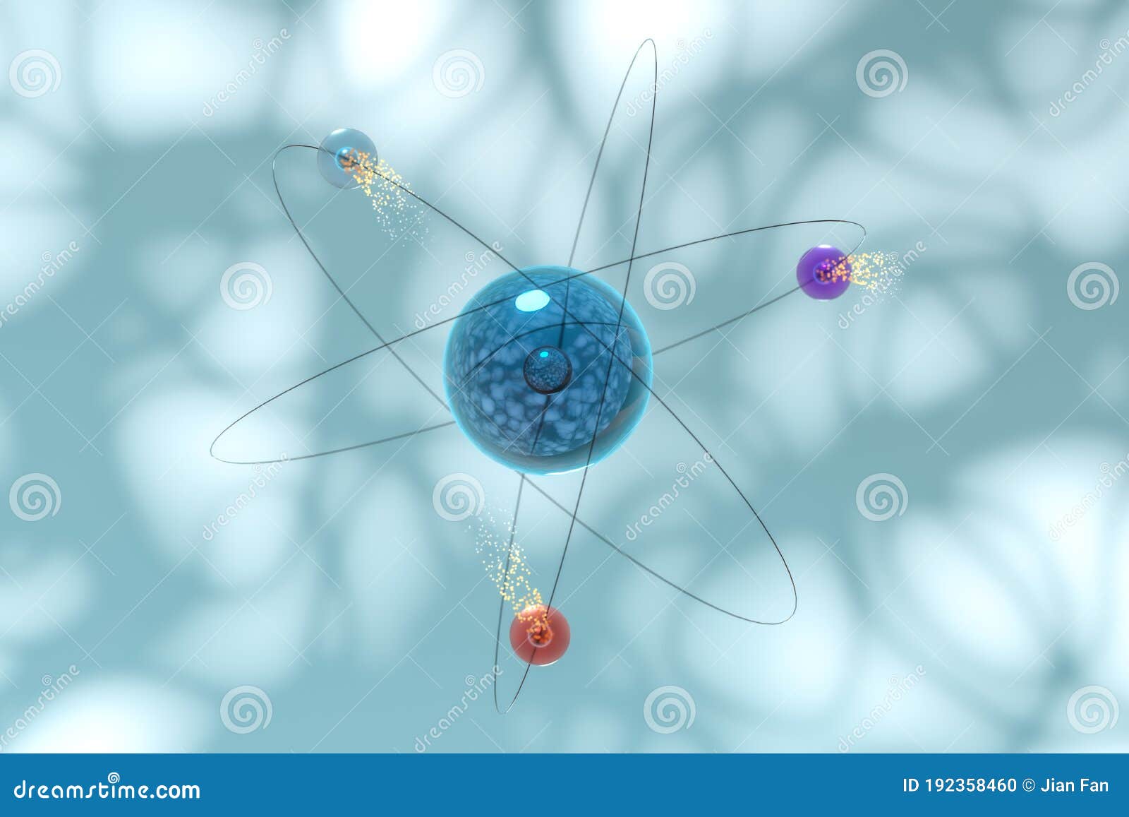 Atom Spheres with Blue Organic Background, 3d Rendering Stock ...