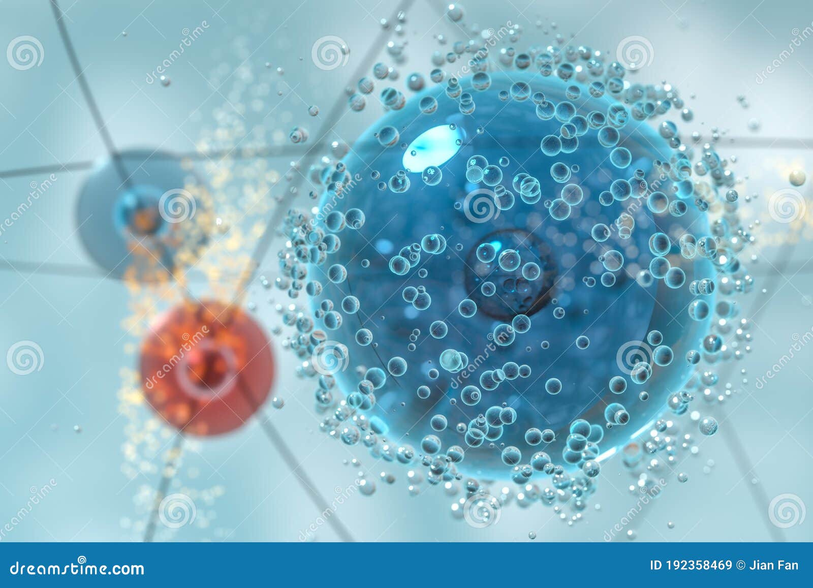 Atom Spheres with Blue Organic Background, 3d Rendering Stock ...