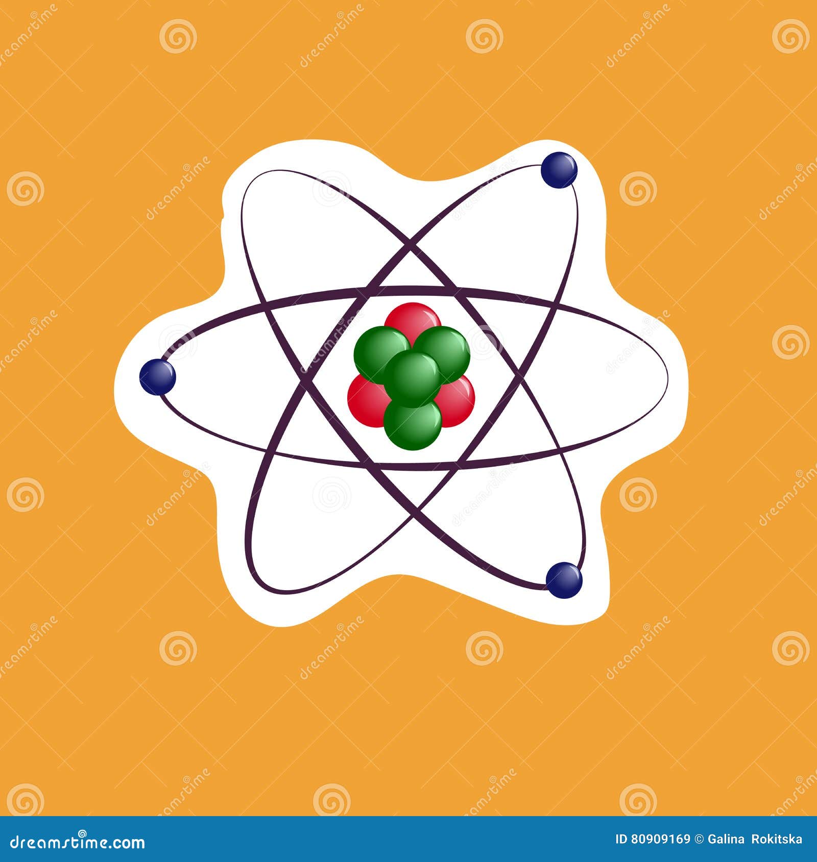 Atom Sticker Icon on Orange Background. Vector Illustration. Flat ...
