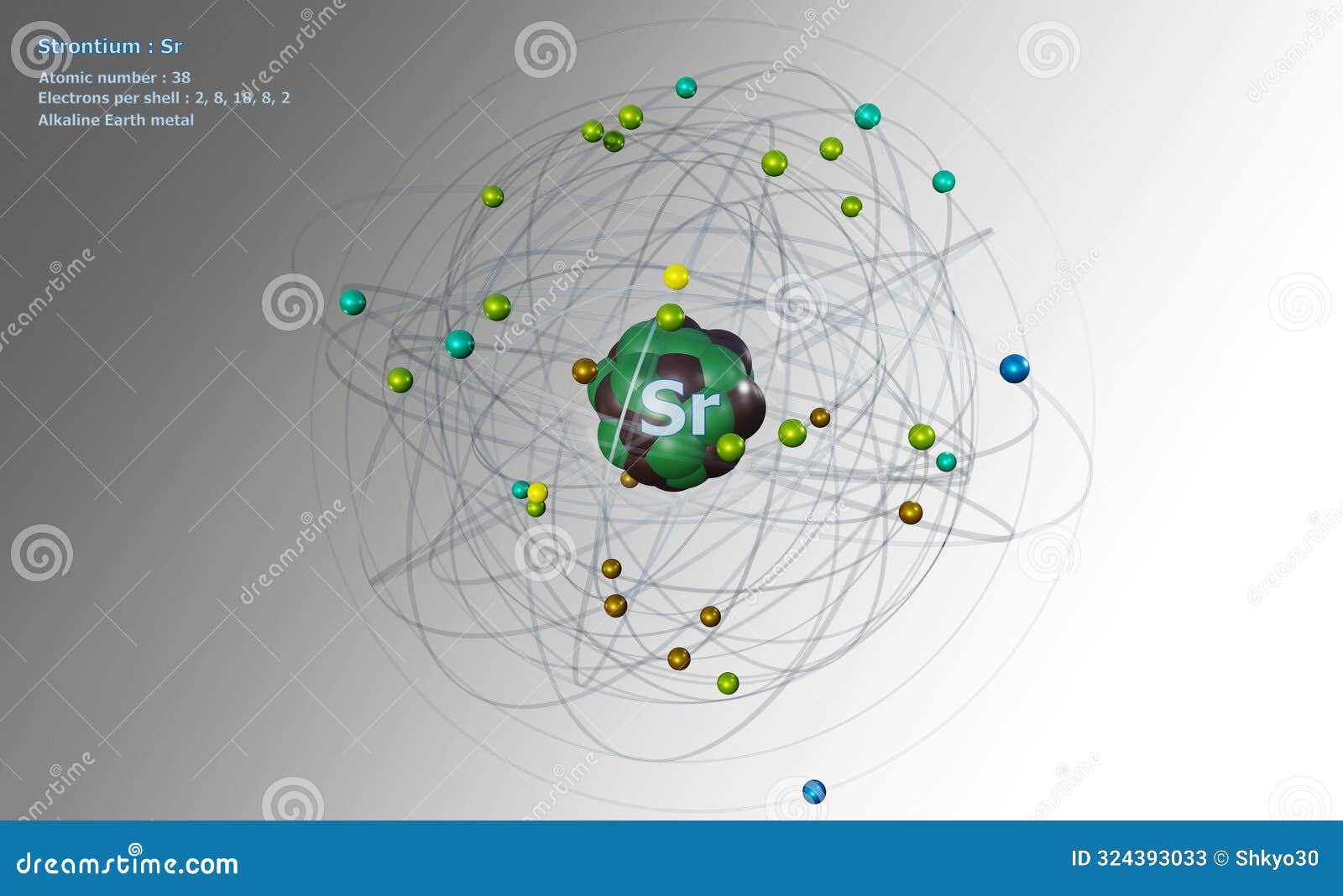 Atom of Strontium with Core and 38 Electrons on White Stock ...