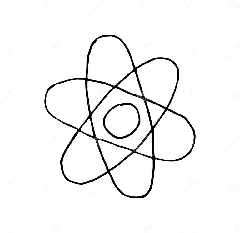 Atom Structure Icon in Doodle Sketch Lines. Science Technology School College Education Molecule ...