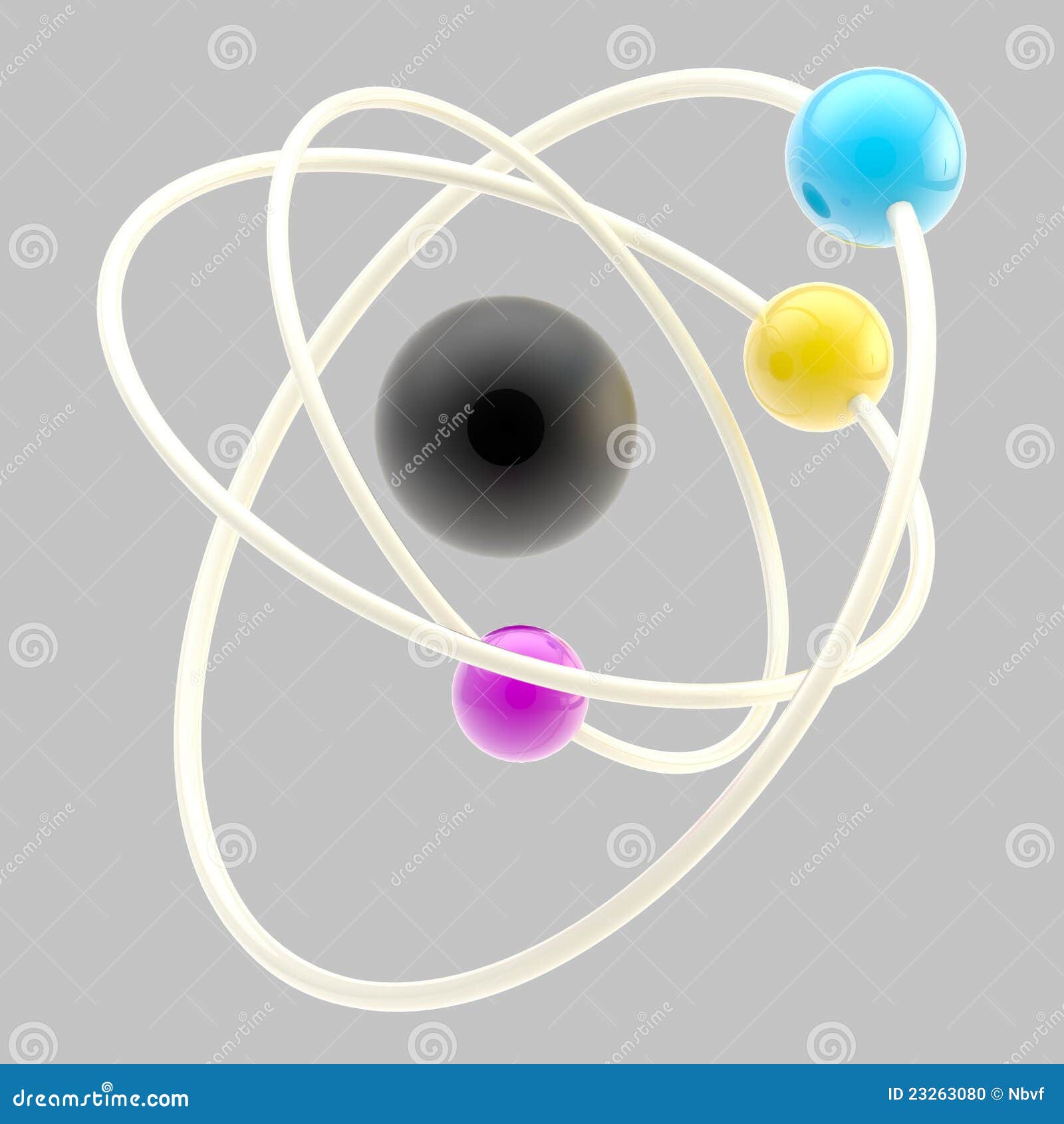 Atom Symbol in Cyan, Magenta and Yellow Colors Stock Illustration ...