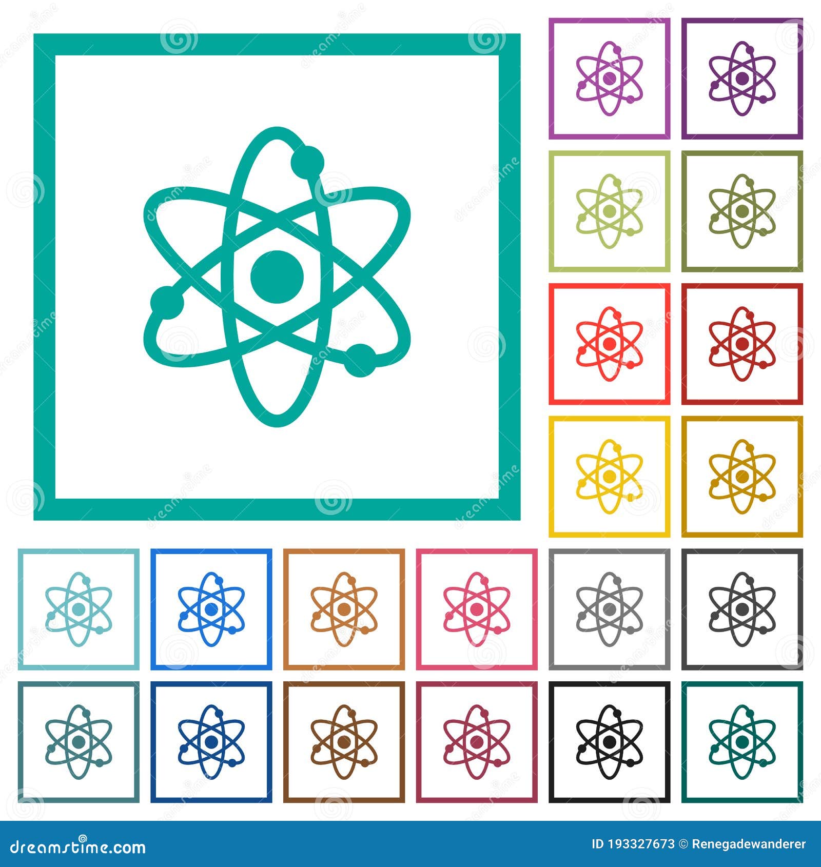 Atom Symbol Flat Color Icons with Quadrant Frames Stock Vector ...