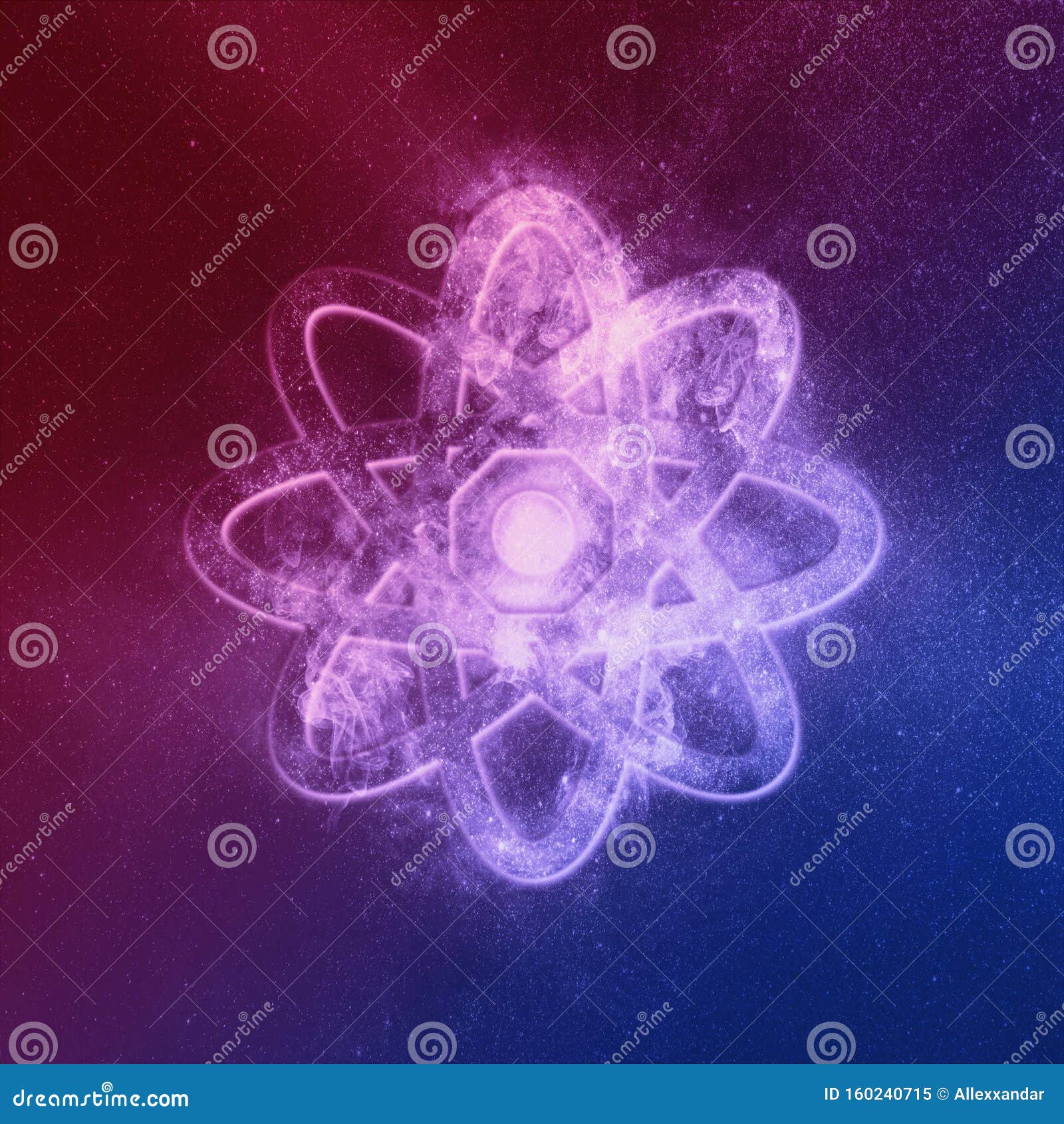Atom Symbol Red Blue. Abstract Night Sky Background Stock Illustration ...