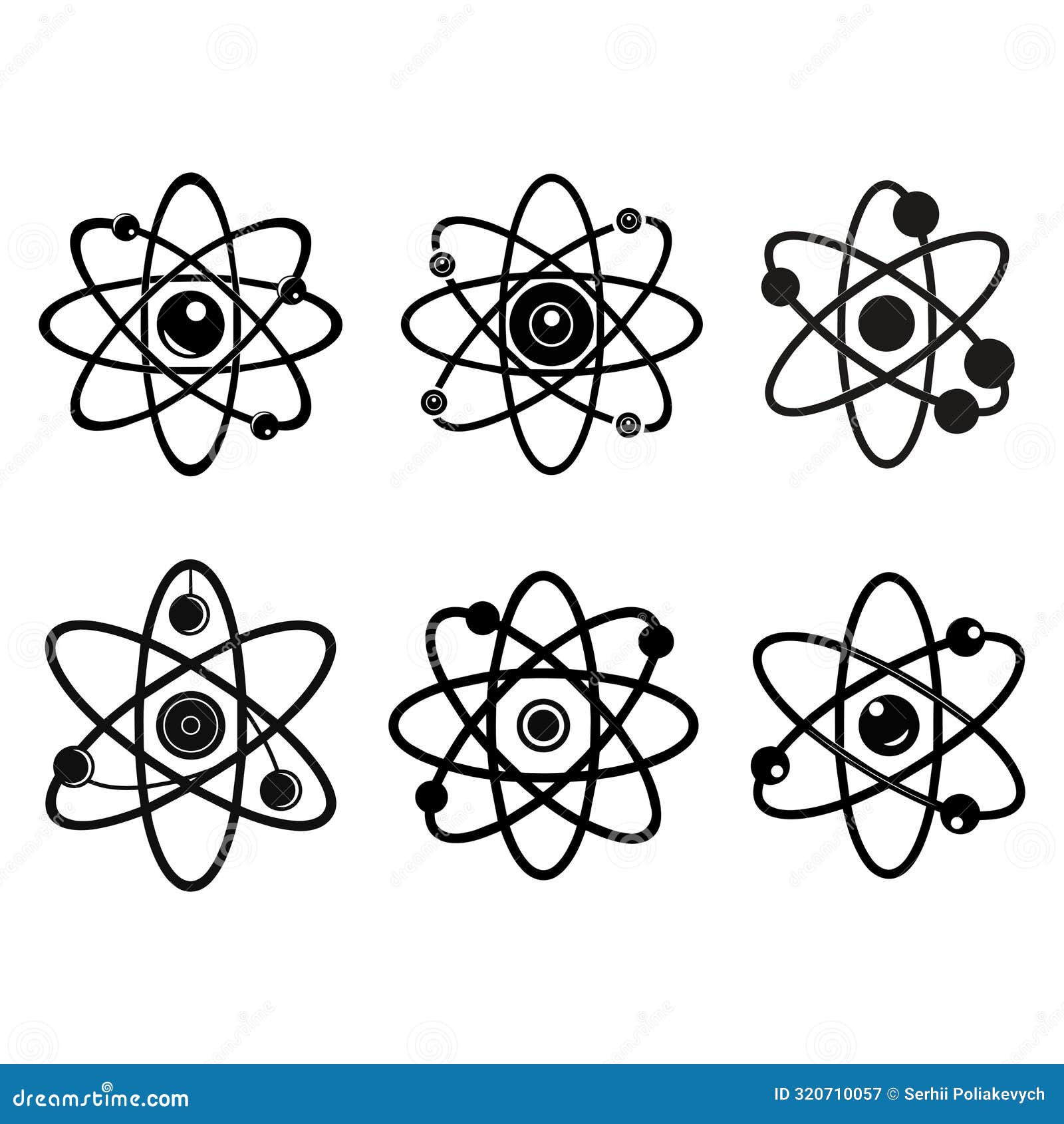 Atom Symbols Set. Atomic Structure Icons. Science and Technology ...