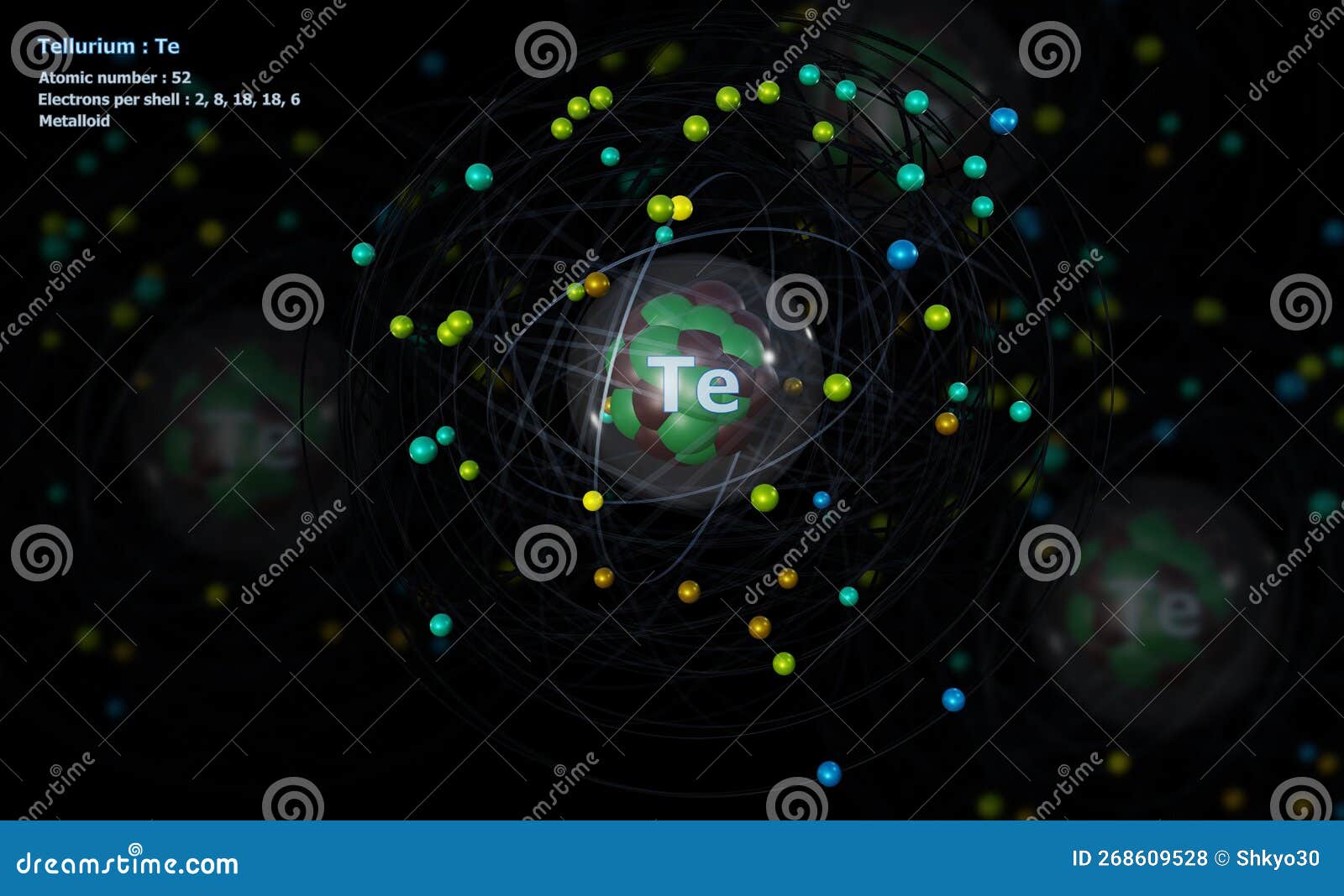 Atom of Tellurium with Detailed Core and Its 52 Electrons with Atoms ...