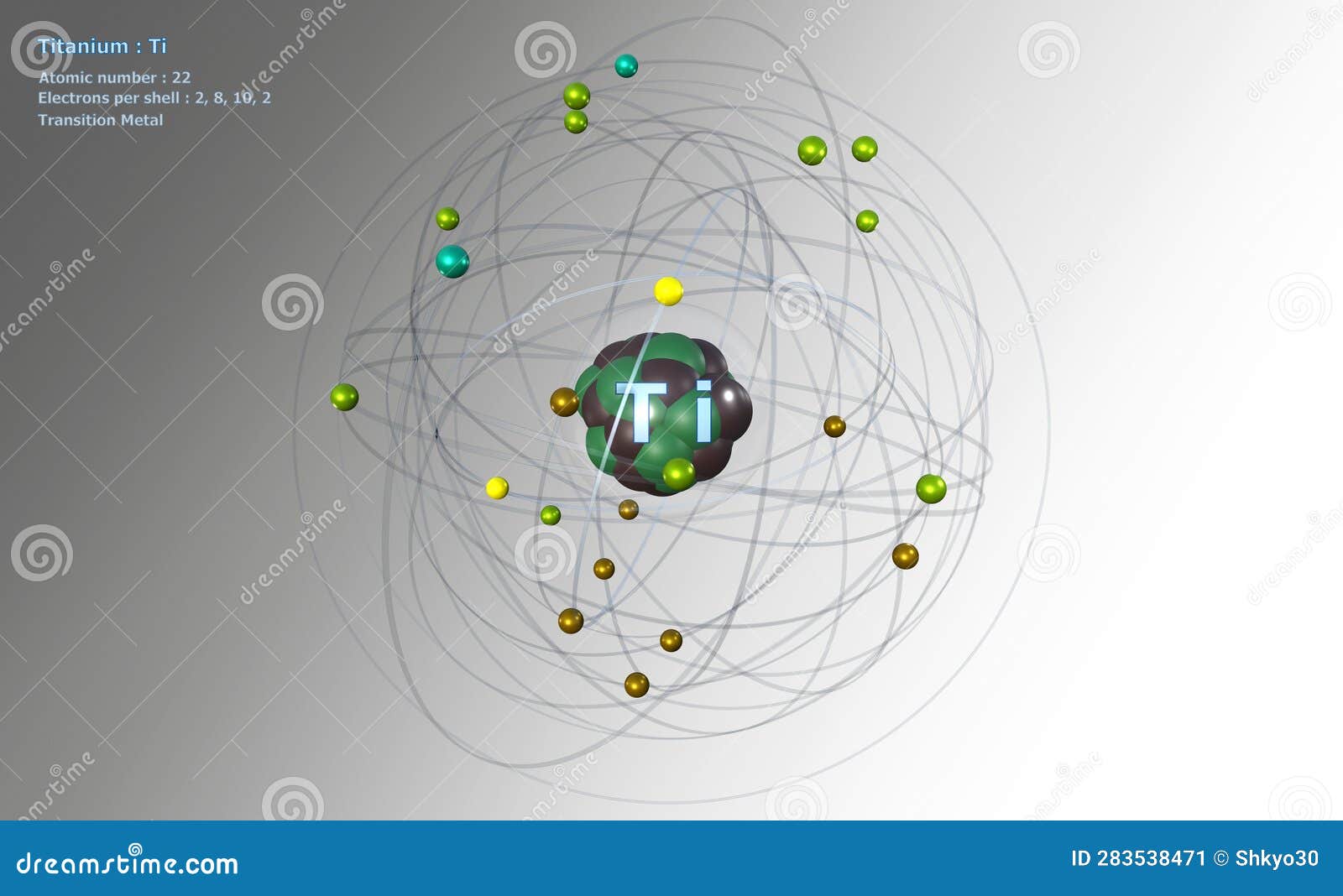 Atom of Titanium with Core and 22 Electrons on White Stock Illustration ...