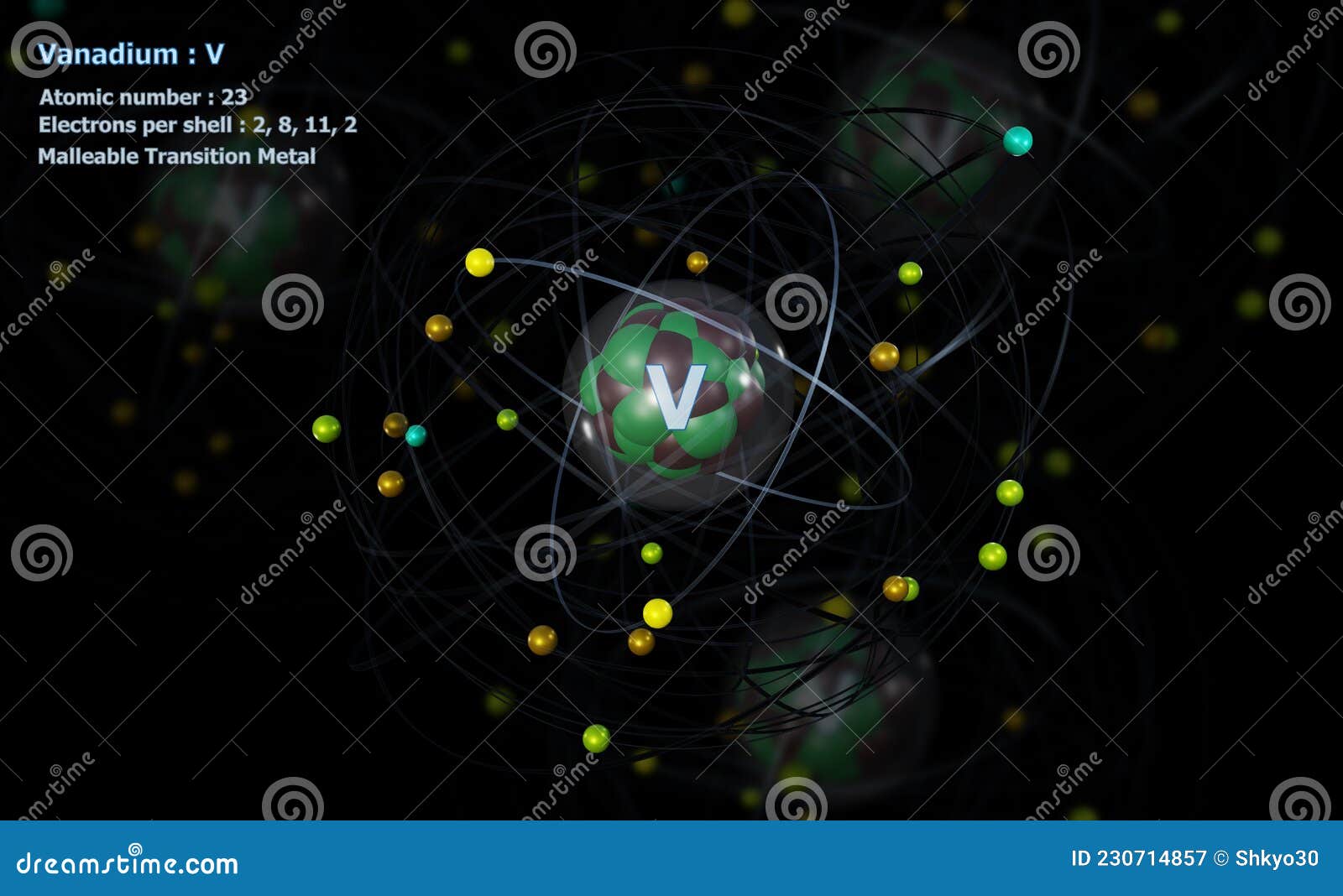 Atom of Vanadium with Detailed Core and Its 23 Electrons with Atoms ...