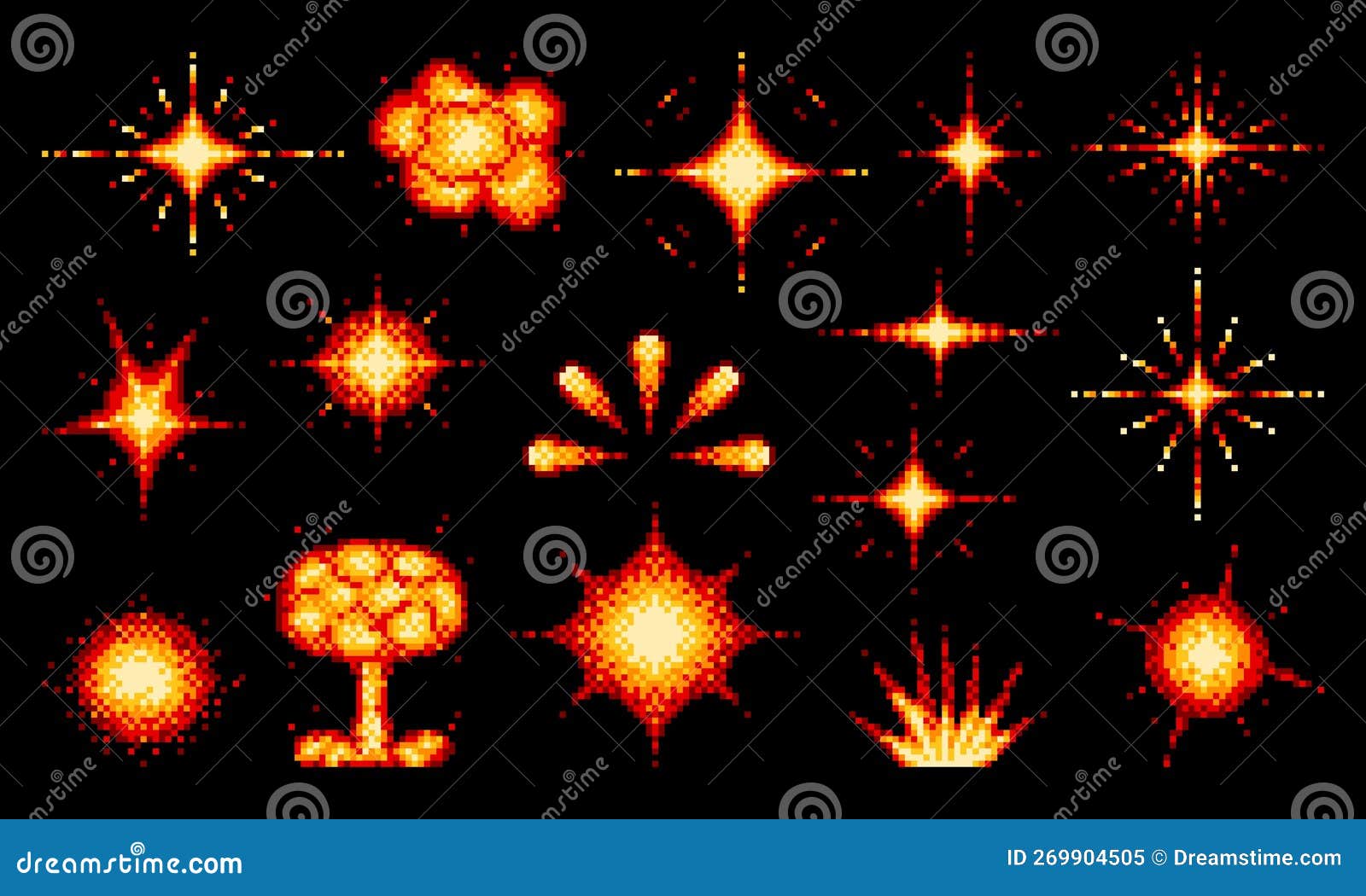 Atomic Bomb, Dynamite Fire Blast Pixel Explosions Stock Vector ...
