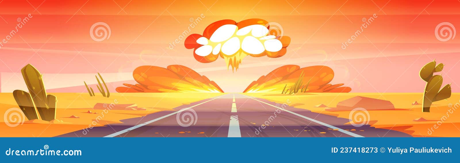 Atomic Bomb Explosion, Mushroom Cloud in Desert Stock Vector ...