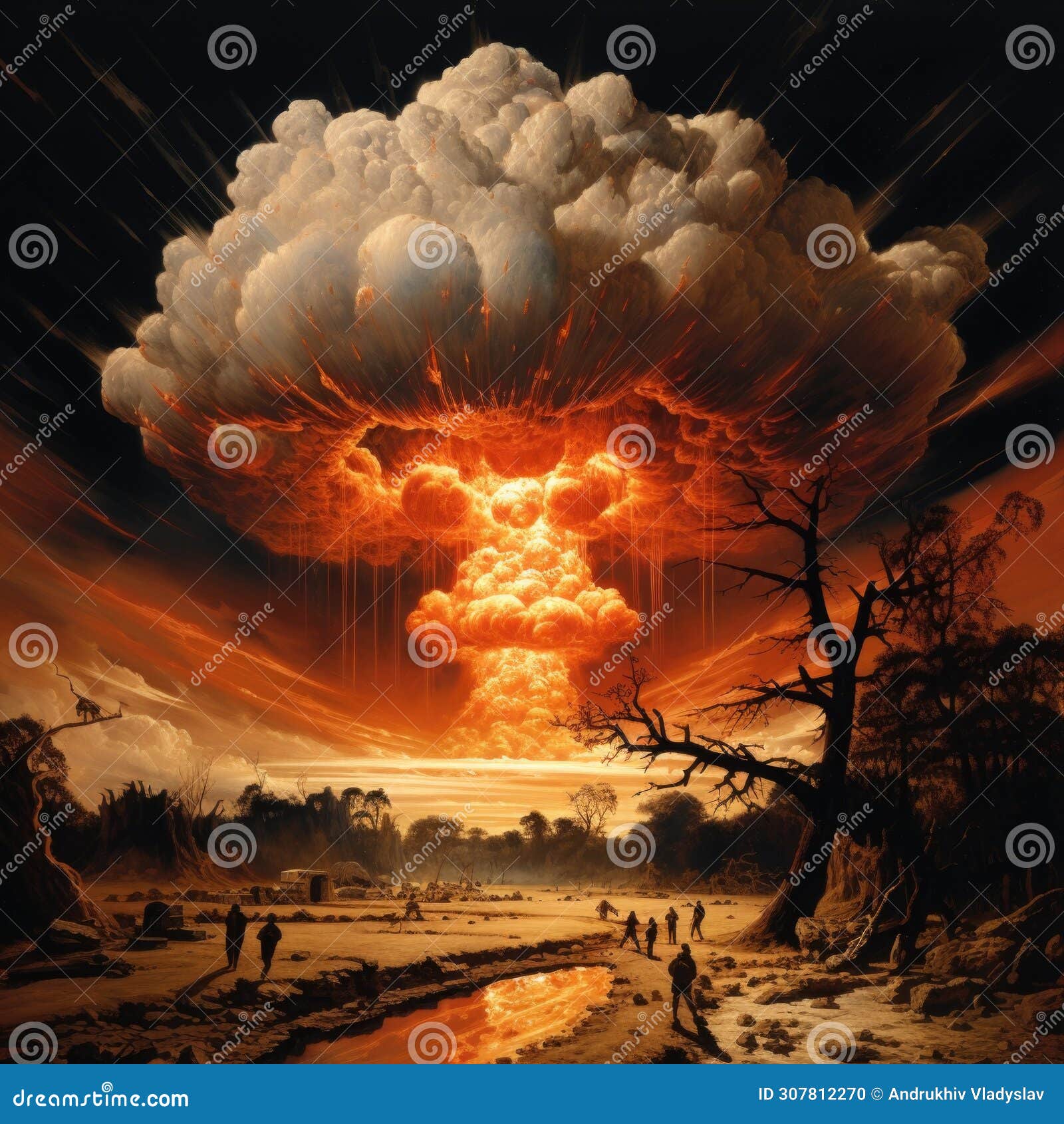 Atomic Bomb Explosion, War Illustration. Stock Illustration ...