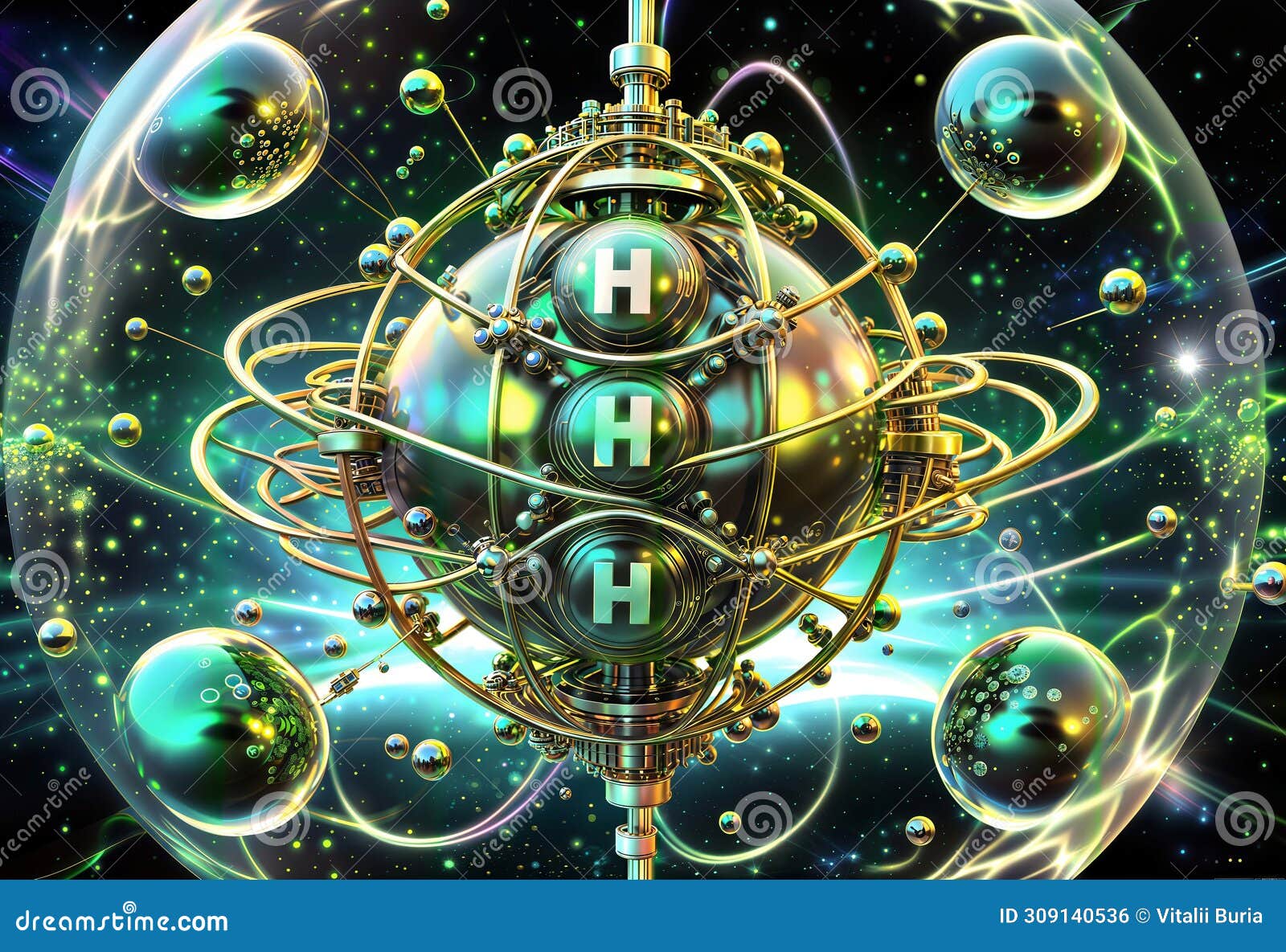 Atomic Clock: Abstract Art with Hydrogen Molecules and Spheres, Generative Ai Stock Illustration ...