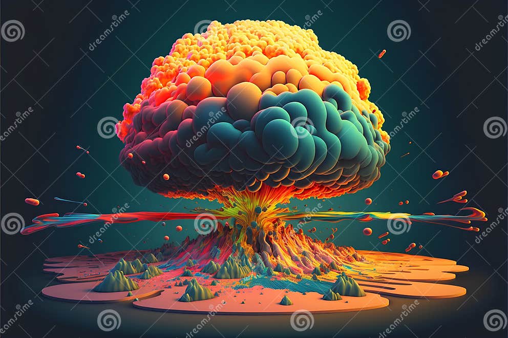 Atomic Explosion. Big Cloud of Fire and Smoke Stock Illustration ...