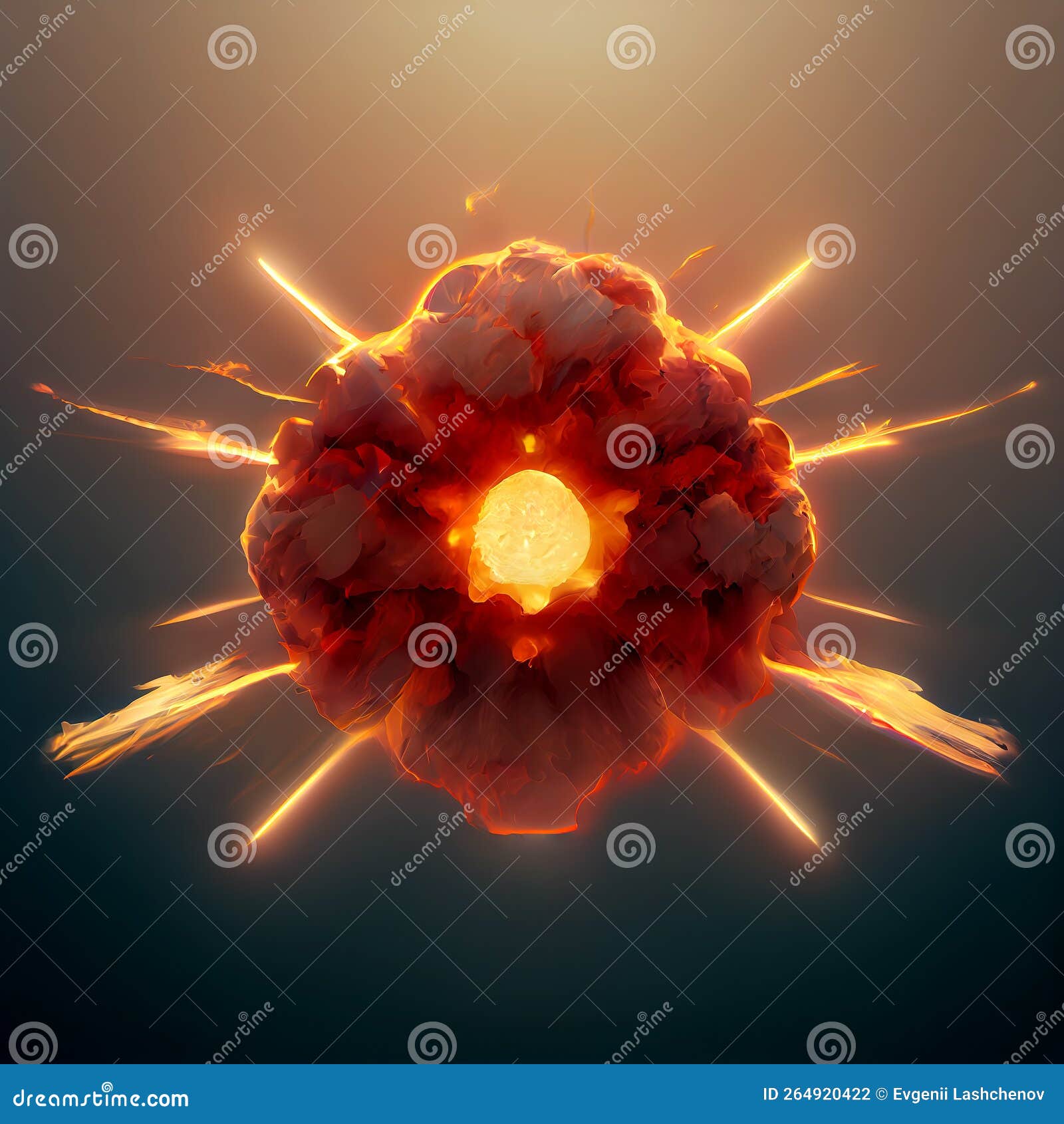 Atomic Explosion Top View. Fiery Cloud of Smoke. 3D Digital ...