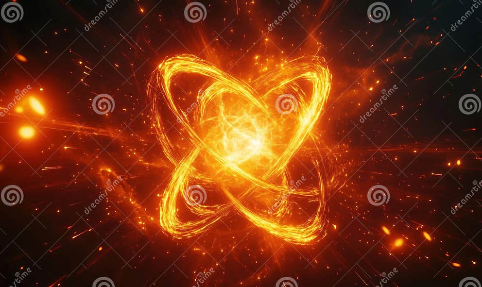 Atomic Explosion Visualization with Fiery Orange Energy, Swirling Particles, and Dynamic Light ...