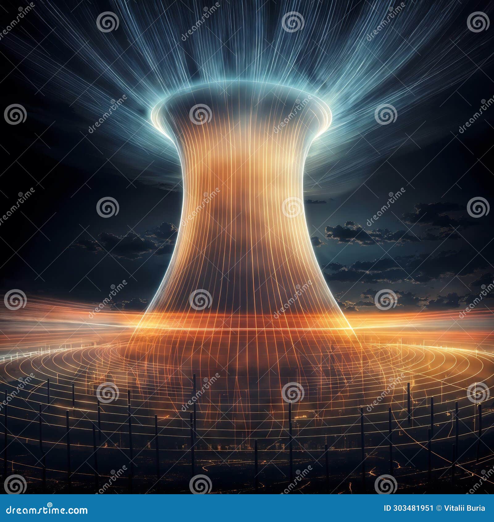 Atomic Guardians: Three Glowing Reactors Guard the Neon Landscape ...