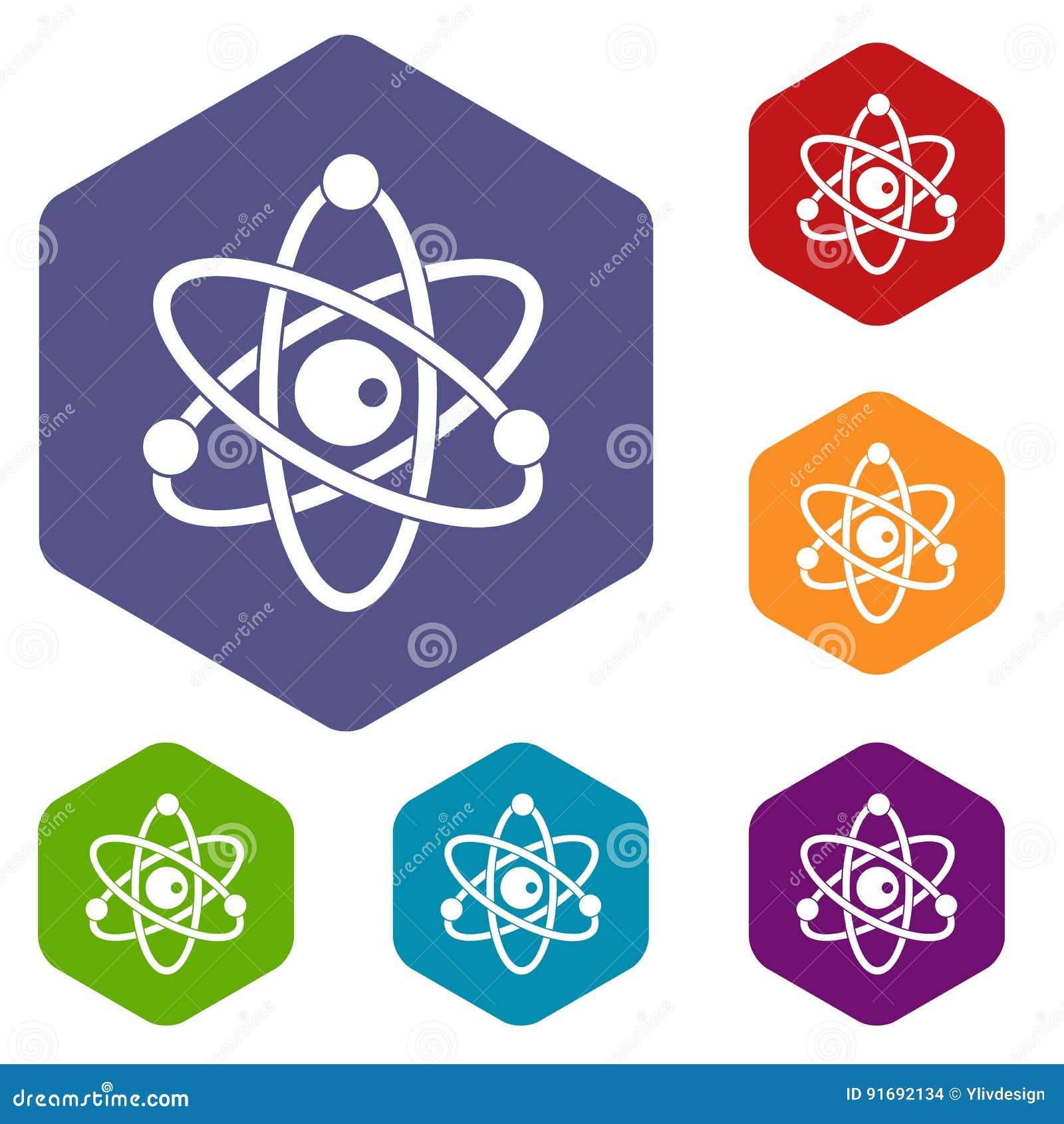 Atomic Model Icons Set Hexagon Stock Vector - Illustration of chemical ...