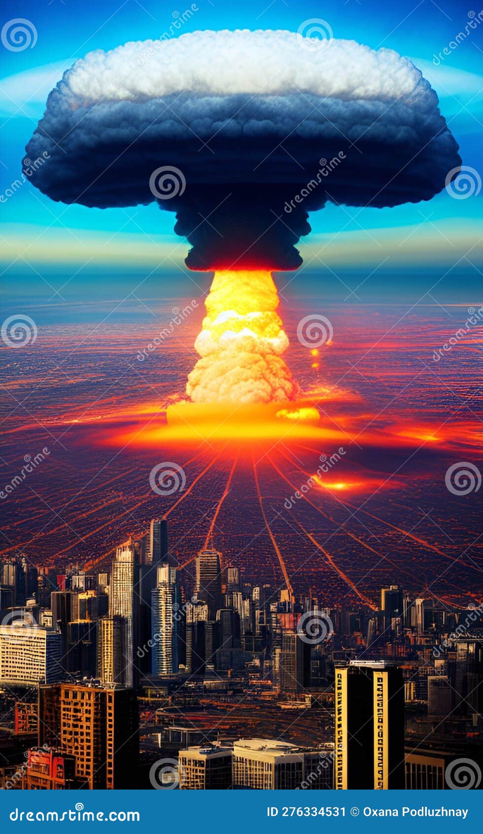 Atomic Nuclear Explosion of Fire Smoke on the Background of the City ...